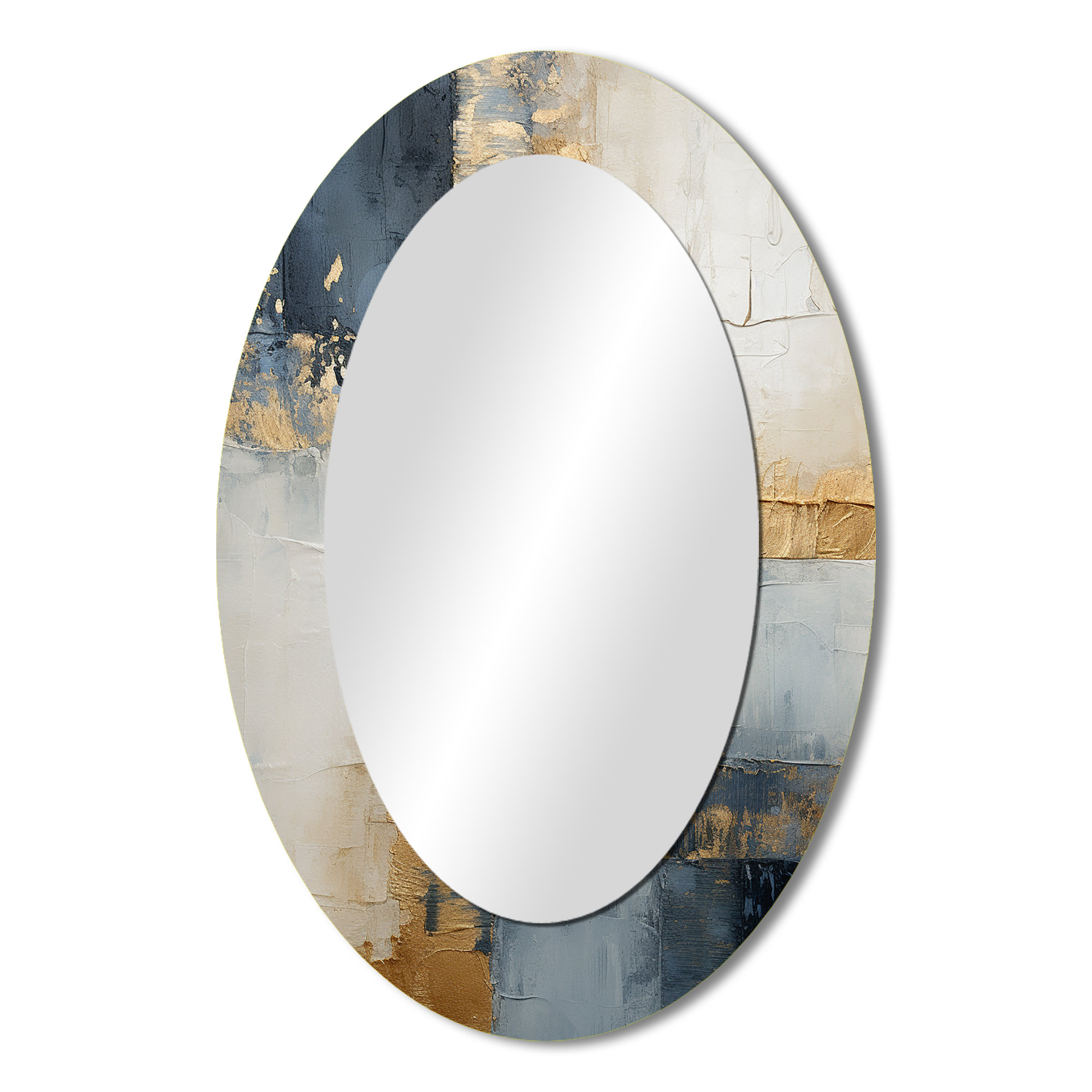 Dakota Fields Blue And Gold Minimalism Scandinavian - Large Oval Wall Mirror On Metal | Wayfair