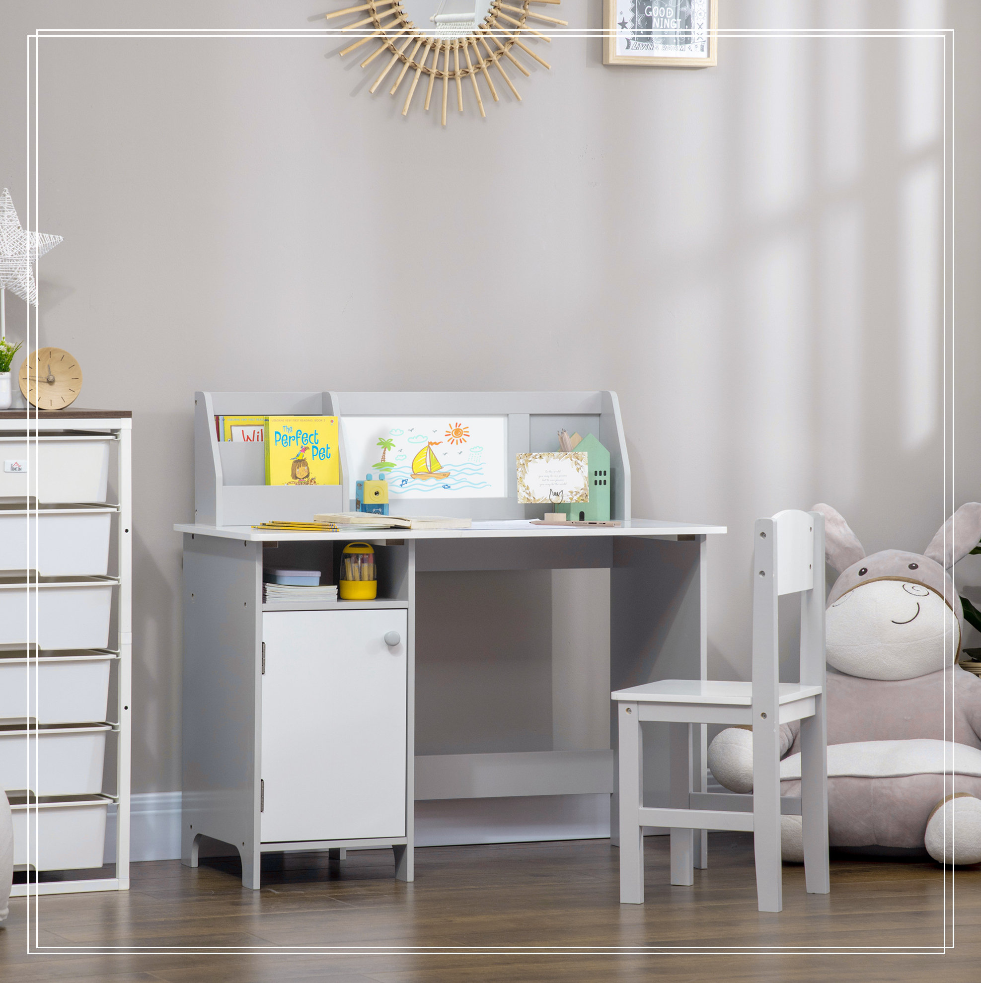 Latitude Run® Qaba Toddler Desk and Chair Set, Kids Writing Desk Study ...