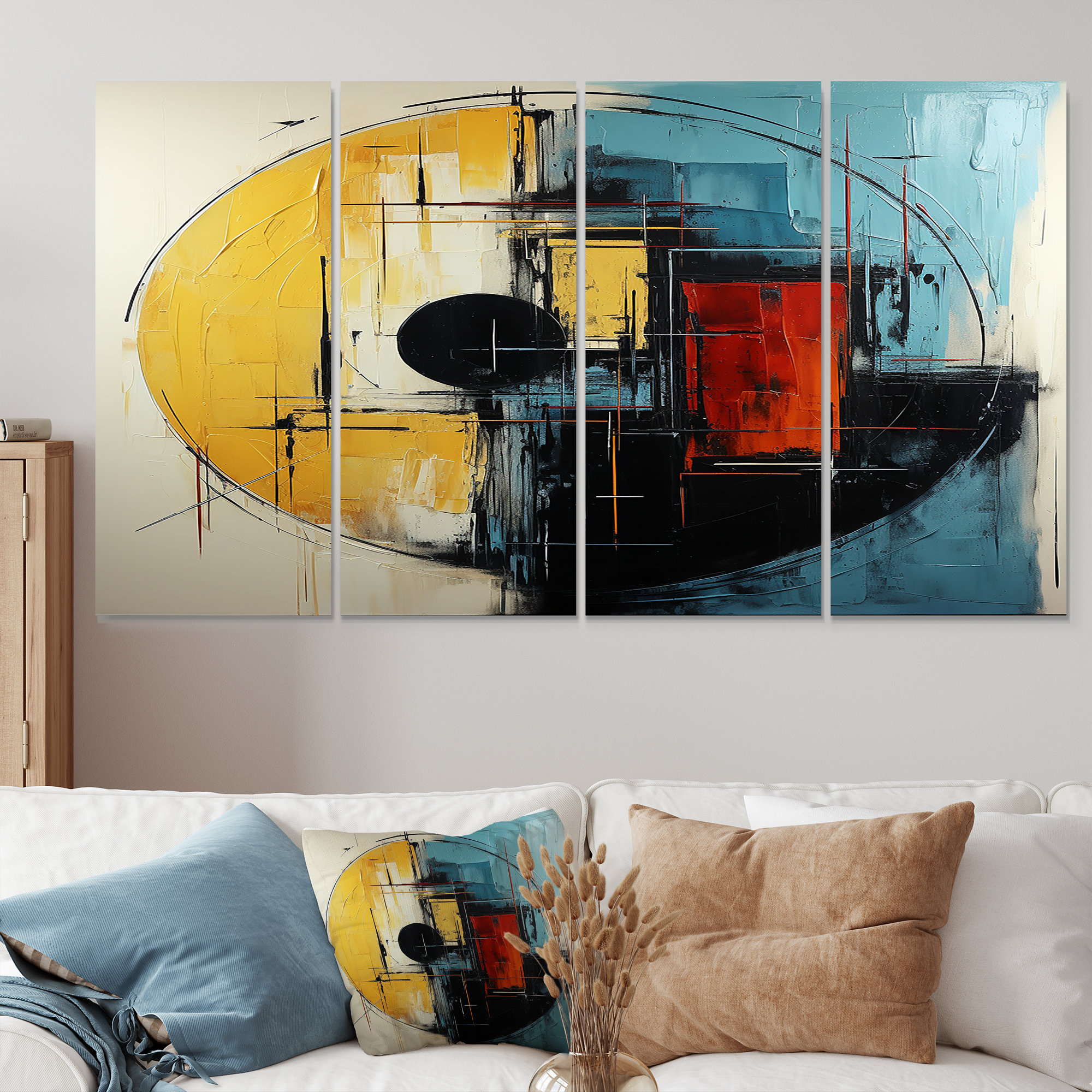 Ivy Bronx Ancestry Deconstructed Retro Blue Red - Abstract Shapes Wall ...