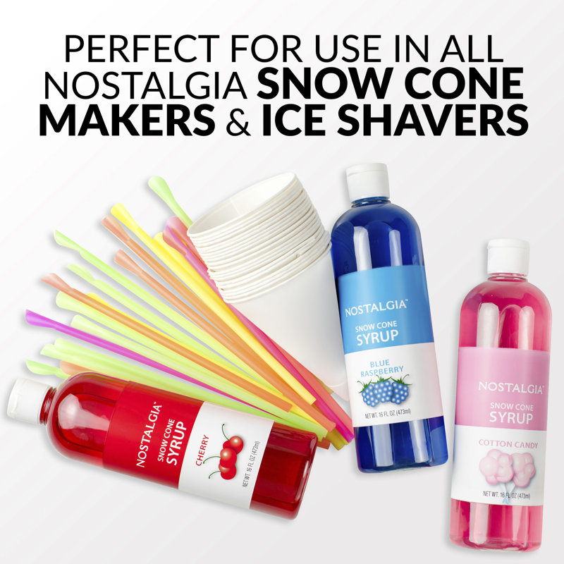 Nostalgia Premium 16-ounce Snow Cone Syrups, Cups And Spoon-straws ...