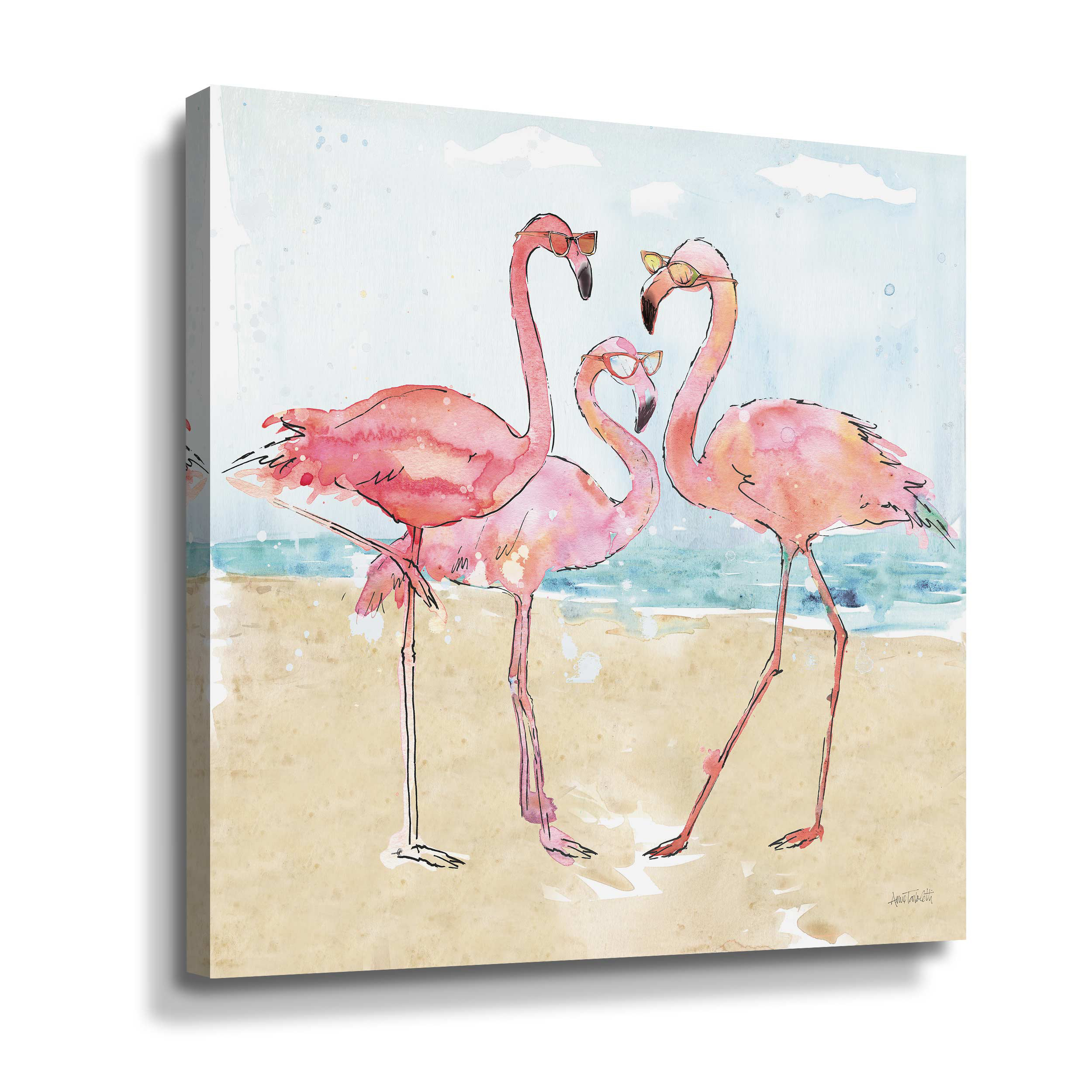Bay Isle Home™ Flamingo Fever Beach - Graphic Art on Canvas | Wayfair