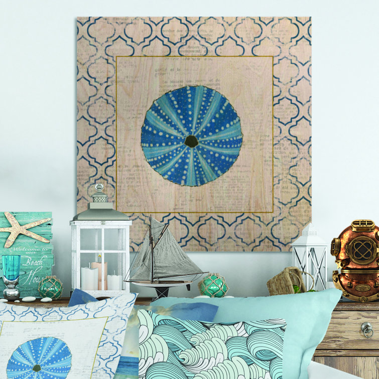 Dovecove " Blue Conch Shell On Blue Coastal Pattern " Painting Print on ...