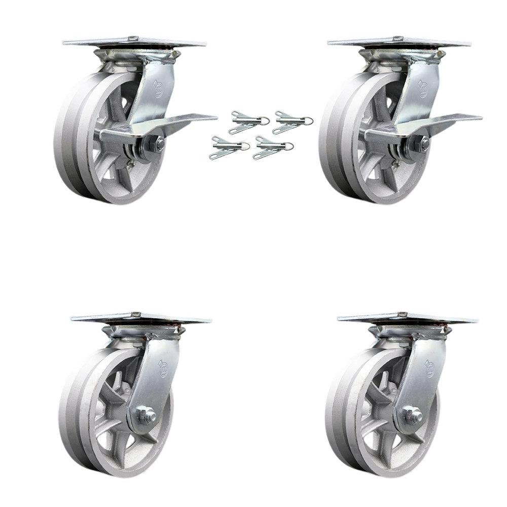 Service Caster 6 Inch V Groove Semi Steel Caster Set with Ball Bearing ...