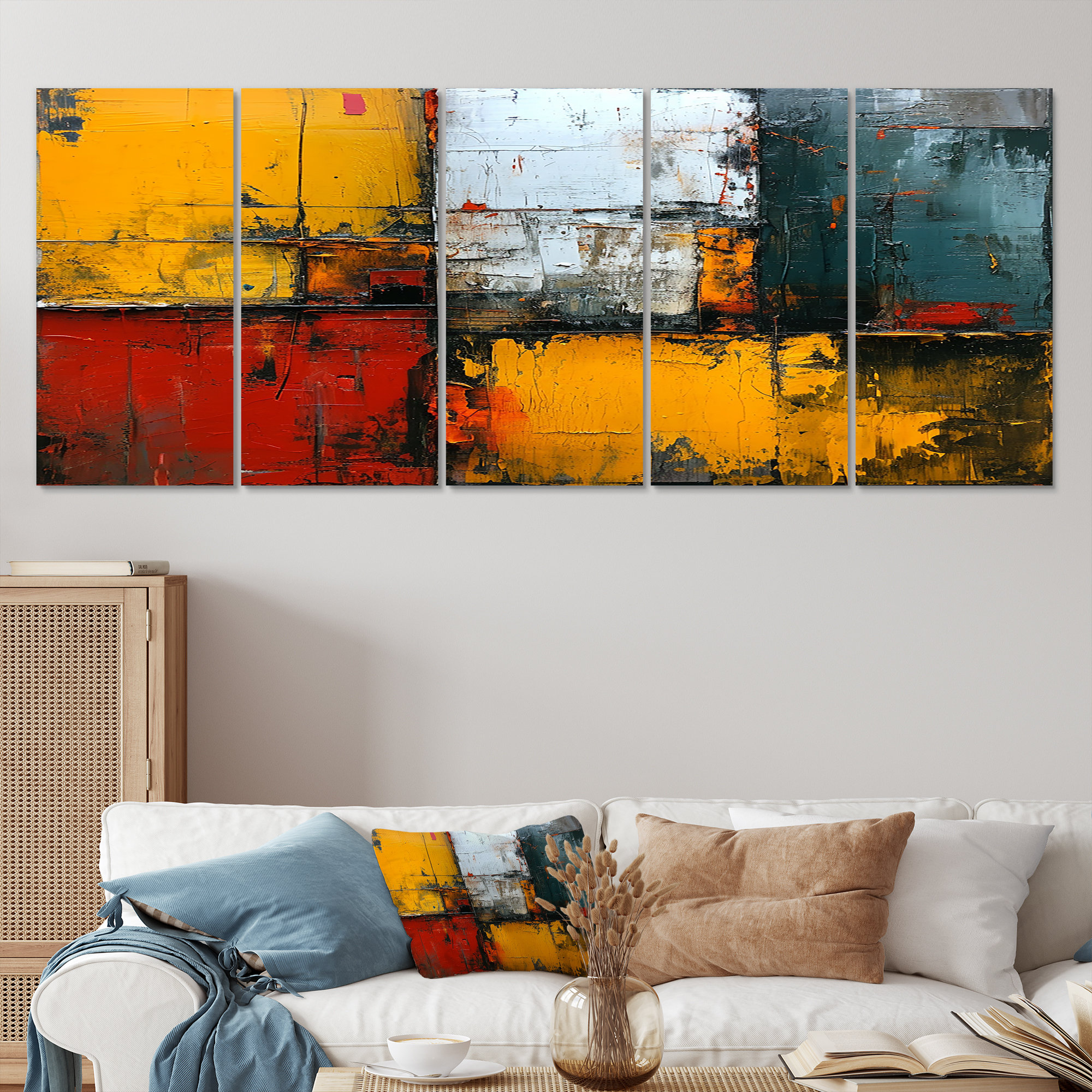Ivy Bronx Cubist Tranquility Yellow Red Blue - Abstract Wall Art 5 ...