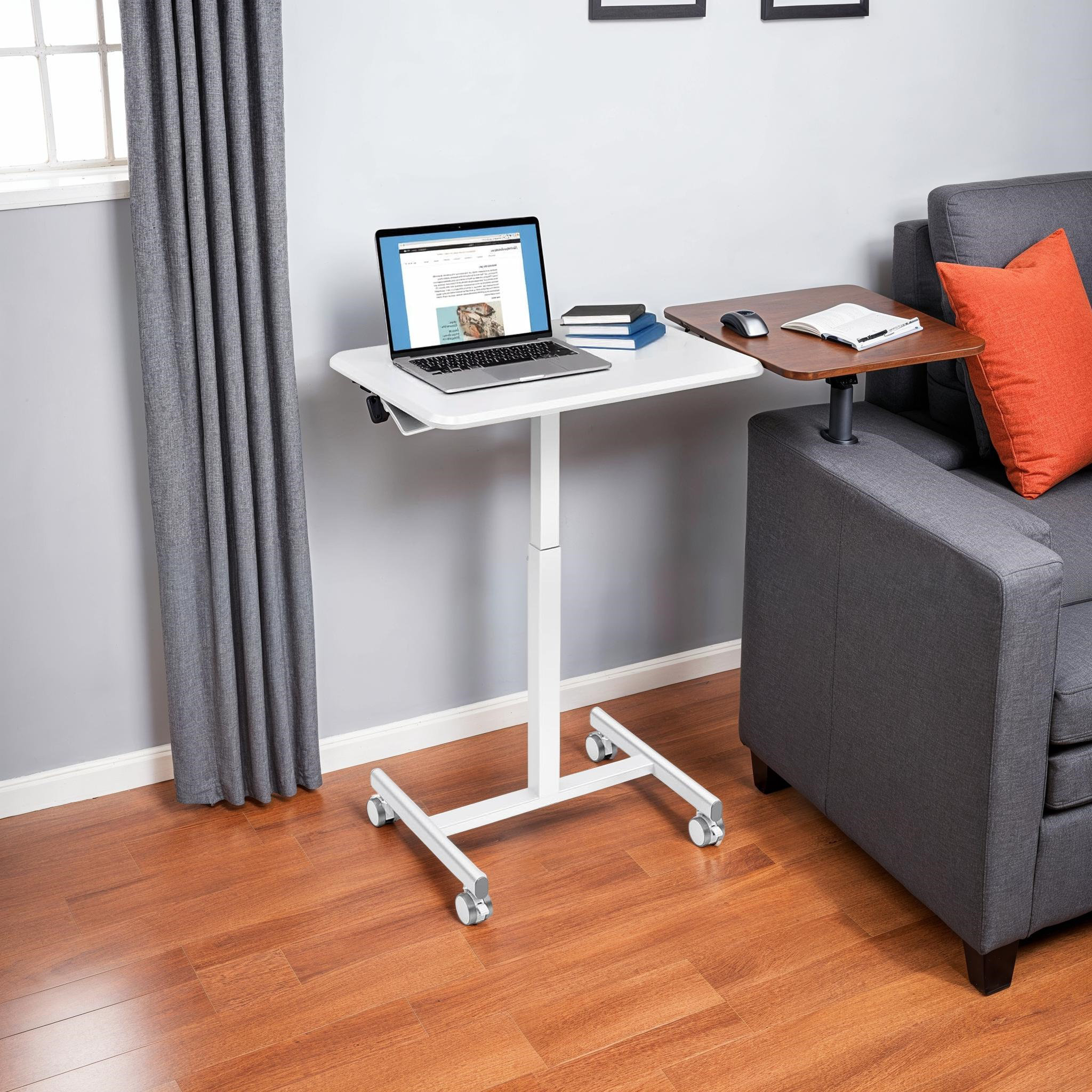 Ebern Designs Rustic Standing Desk with Lockable Wheels, Adjustable ...