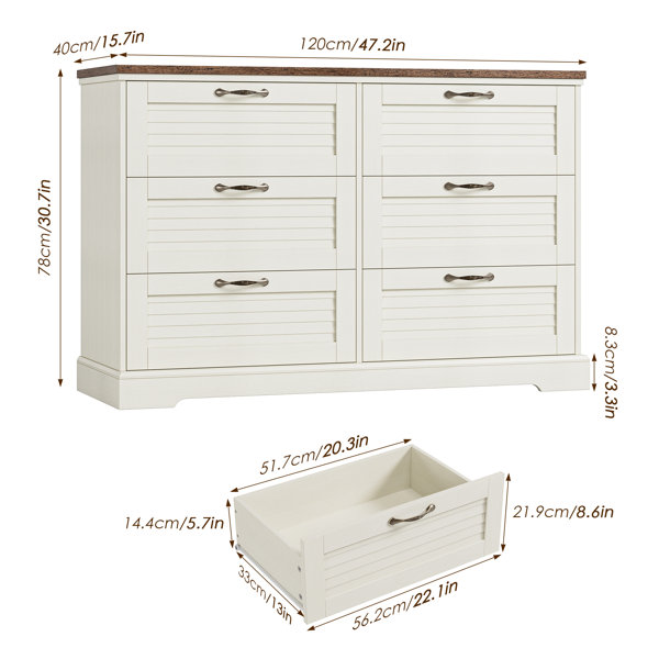 Winston Porter Radomila 6 Drawer 47.2" W Double Dresser, Wood Oak Chest ...
