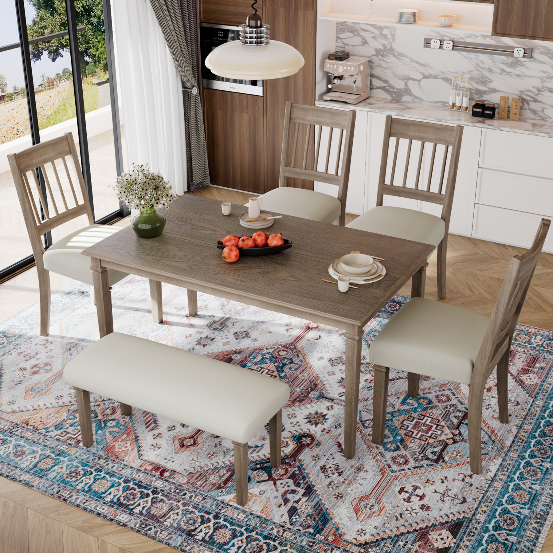 Lark Manor 6-Piece Retro Dining Room Set, Classic Kitchen Furniture Set ...