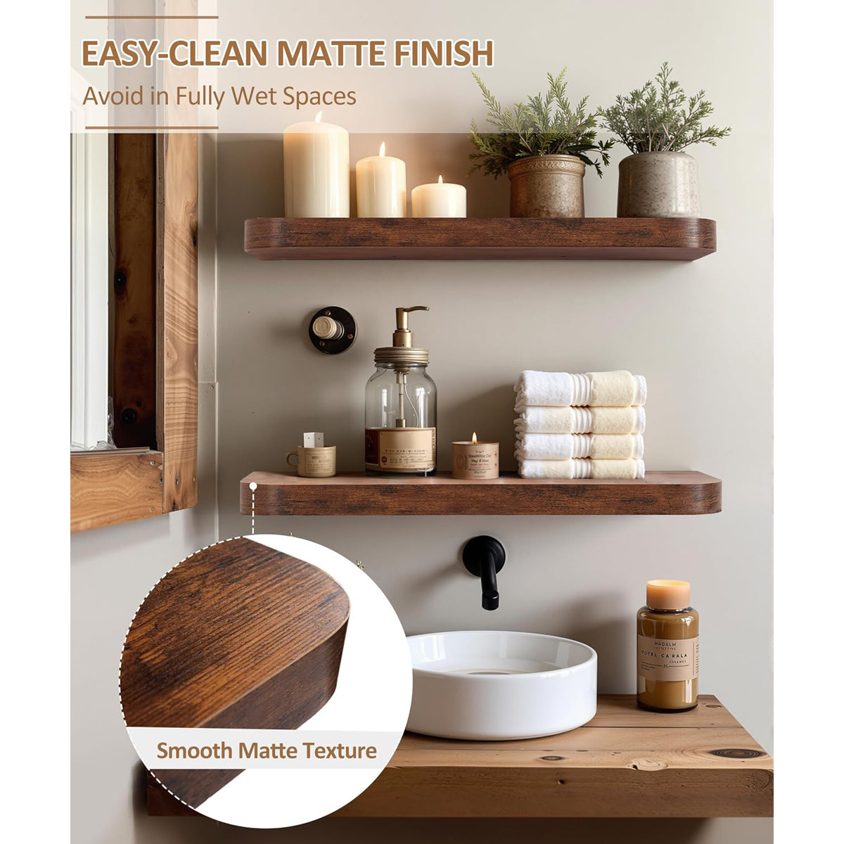 Millwood Pines Wood Floating Shelves for Wall, 24 Inch Wall Mounted ...