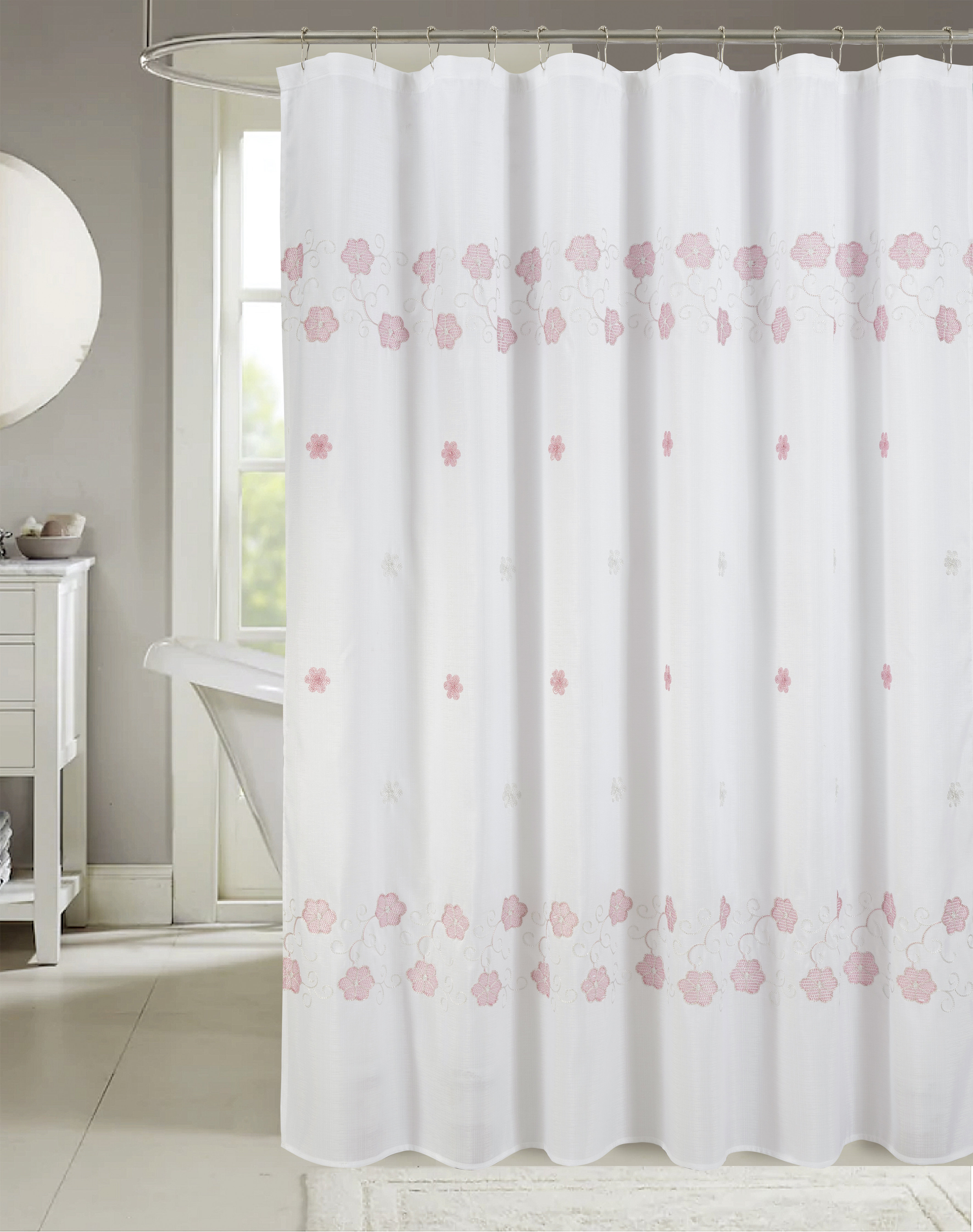 Winston Porter Kelvina Floral Embroidered Shower Curtain | Wayfair