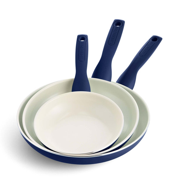GreenPan Rio Healthy Ceramic Nonstick 3pc Fry Pan Set, Oxford Blue ...