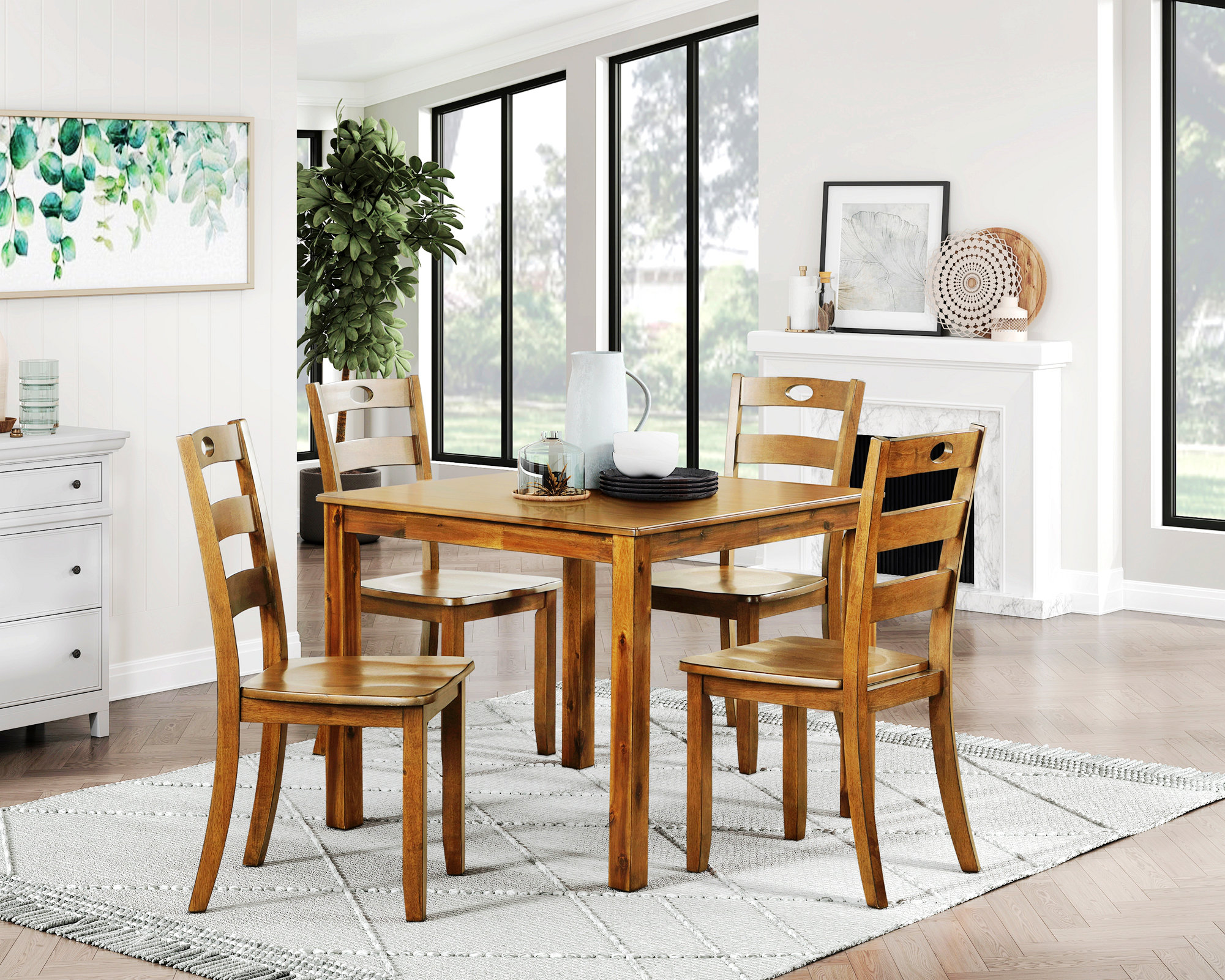 Millwood Pines Classical Dining Set Table and 4 Side Chairs Set Wooden ...