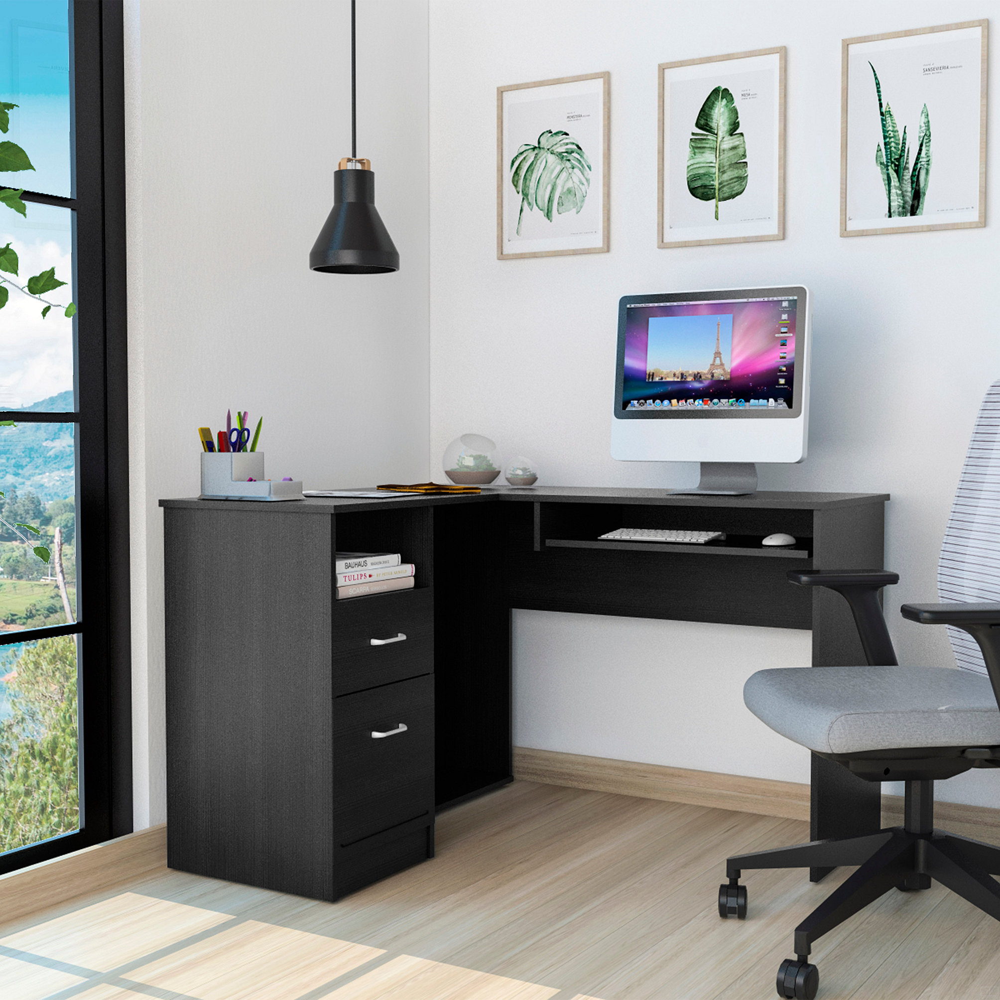 Latitude Run® L-Shaped Desk Bradford, Keyboard Shelf | Wayfair