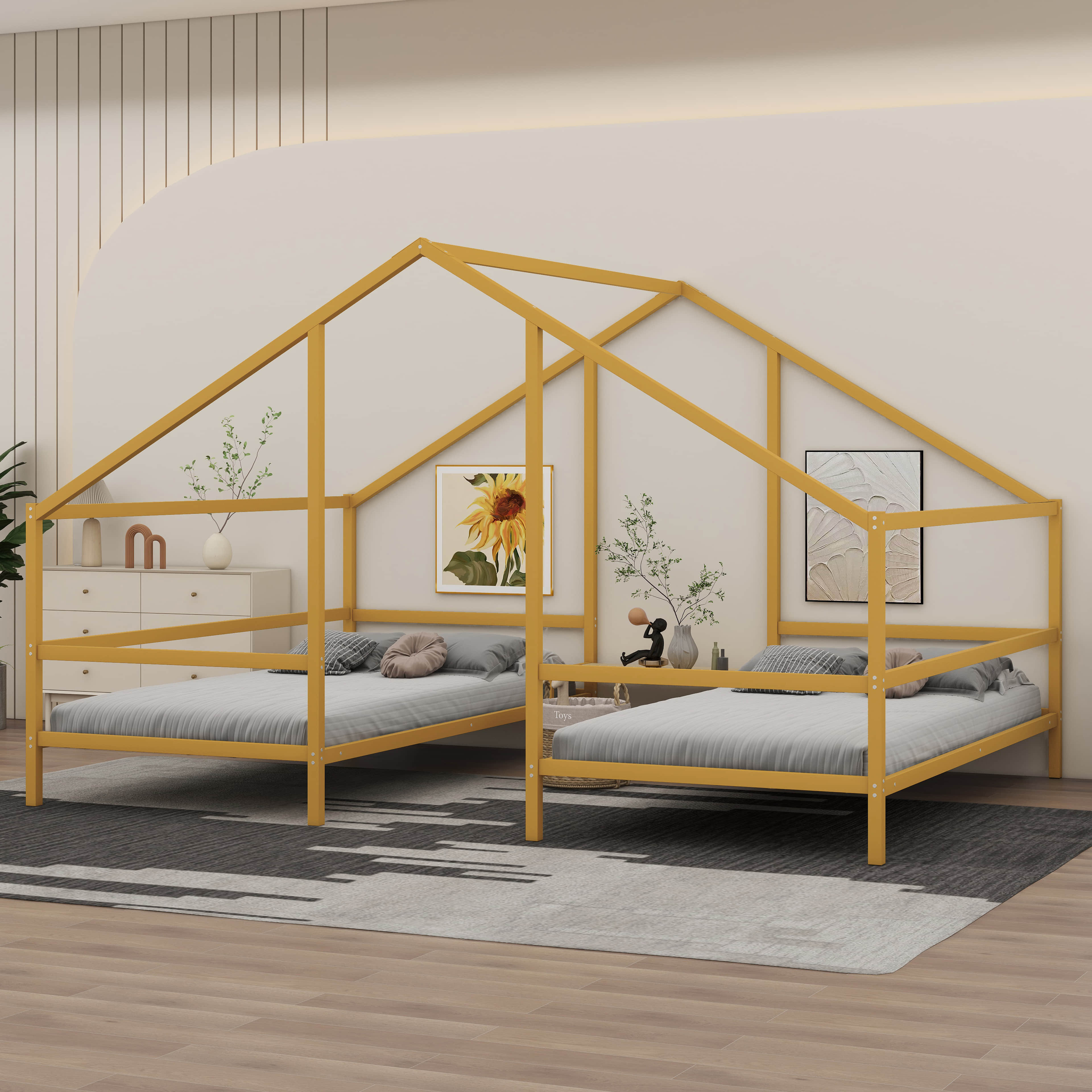 Harper Orchard Abyad Metal Double Twin Size Triangular House Beds with ...