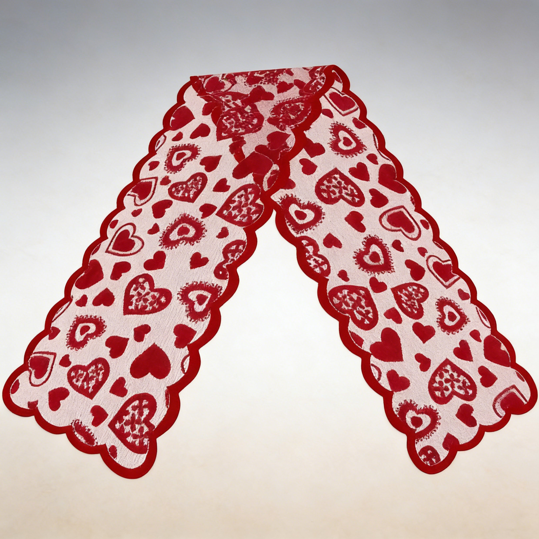 The Holiday Aisle® Red Lace Heart Table Runner 13X72 Inch Romantic ...