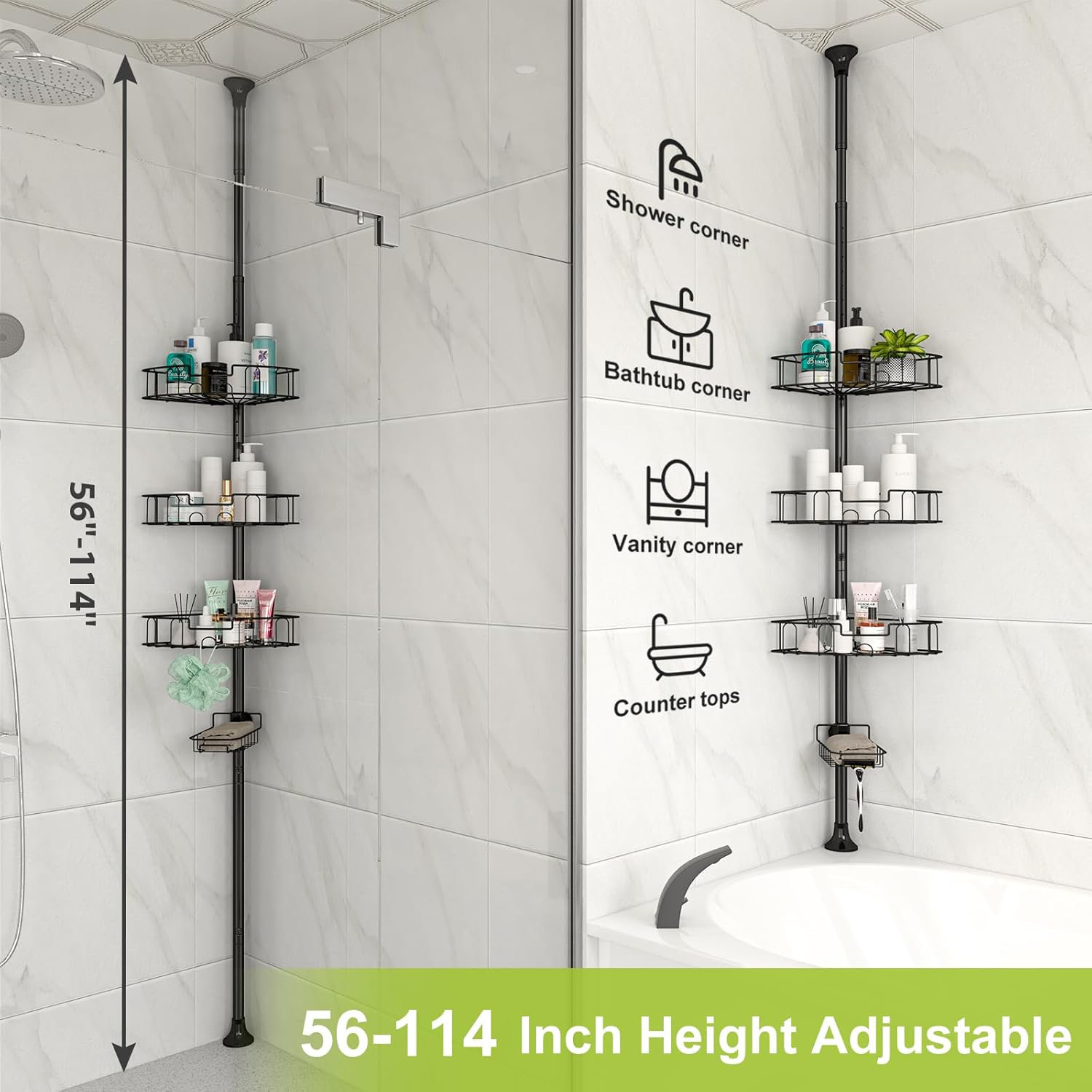 Rebrilliant Corner Shower Caddy Tension Pole, Rustproof Stainless Steel ...
