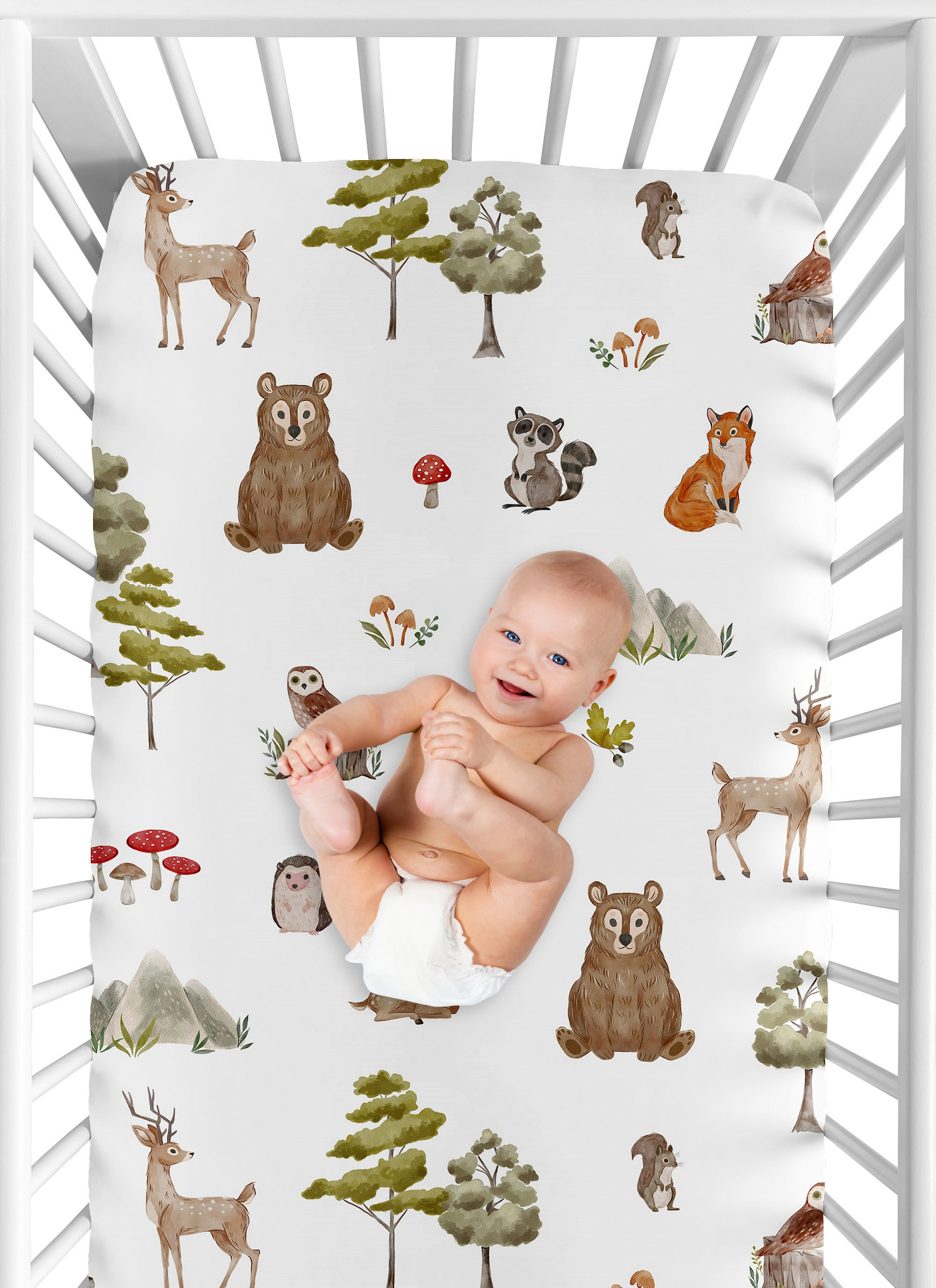 Sweet Jojo Designs Watercolor Woodland Forest Animals Fitted Crib Sheet ...