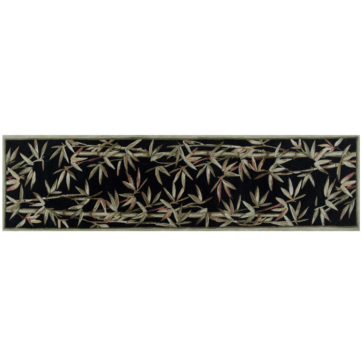 Bayou Breeze K2K 10' Black Hand Tufted Bordered Tropical Bamboo Indoor ...
