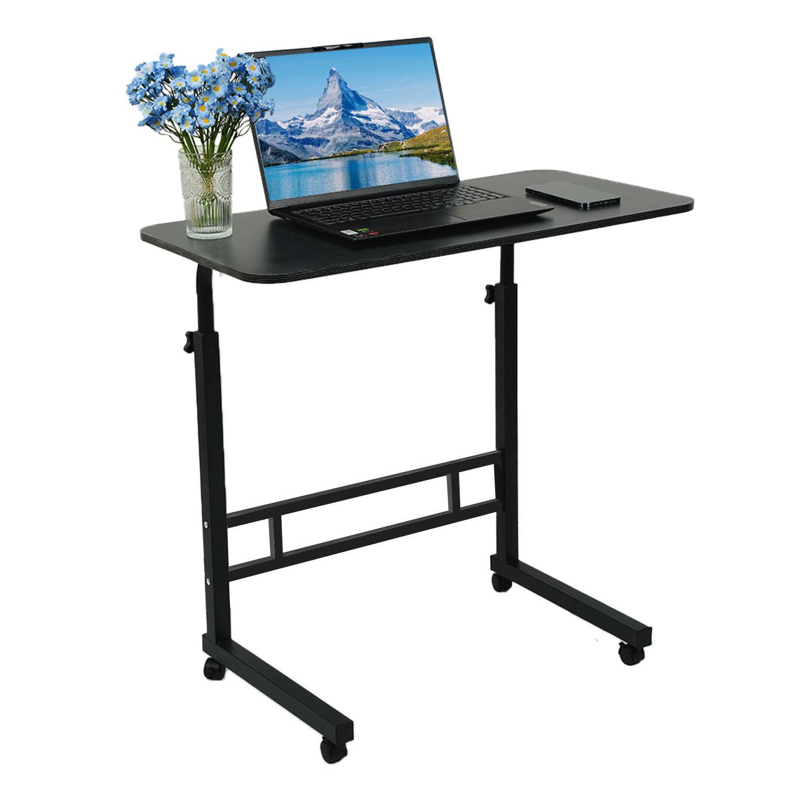 Inbox Zero Mobile Side Table 23.7 Inch Computer Desk With Wheels Height ...