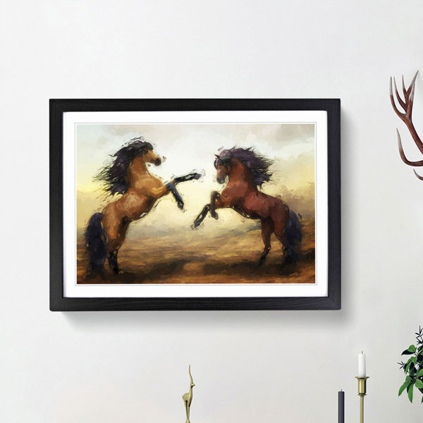East Urban Home Two Wild Stallion Horses in Abstract - Picture Frame ...