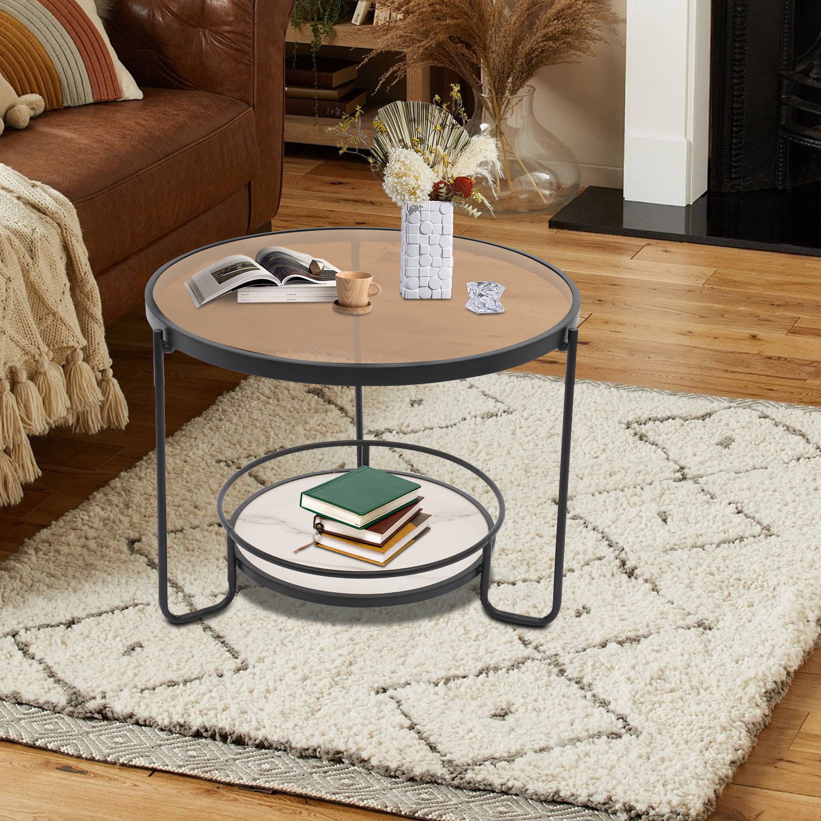 Latitude Run® Floorstanding Round Coffee Table Side Table For The ...
