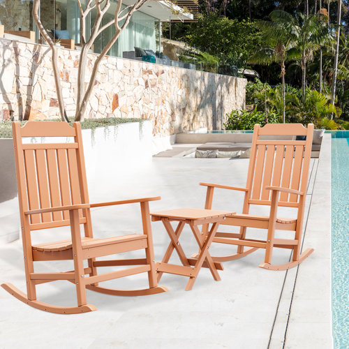 Wildon Home® Stefani 3 Piece Outdoor Rocking Chairs Set, Adirondack ...