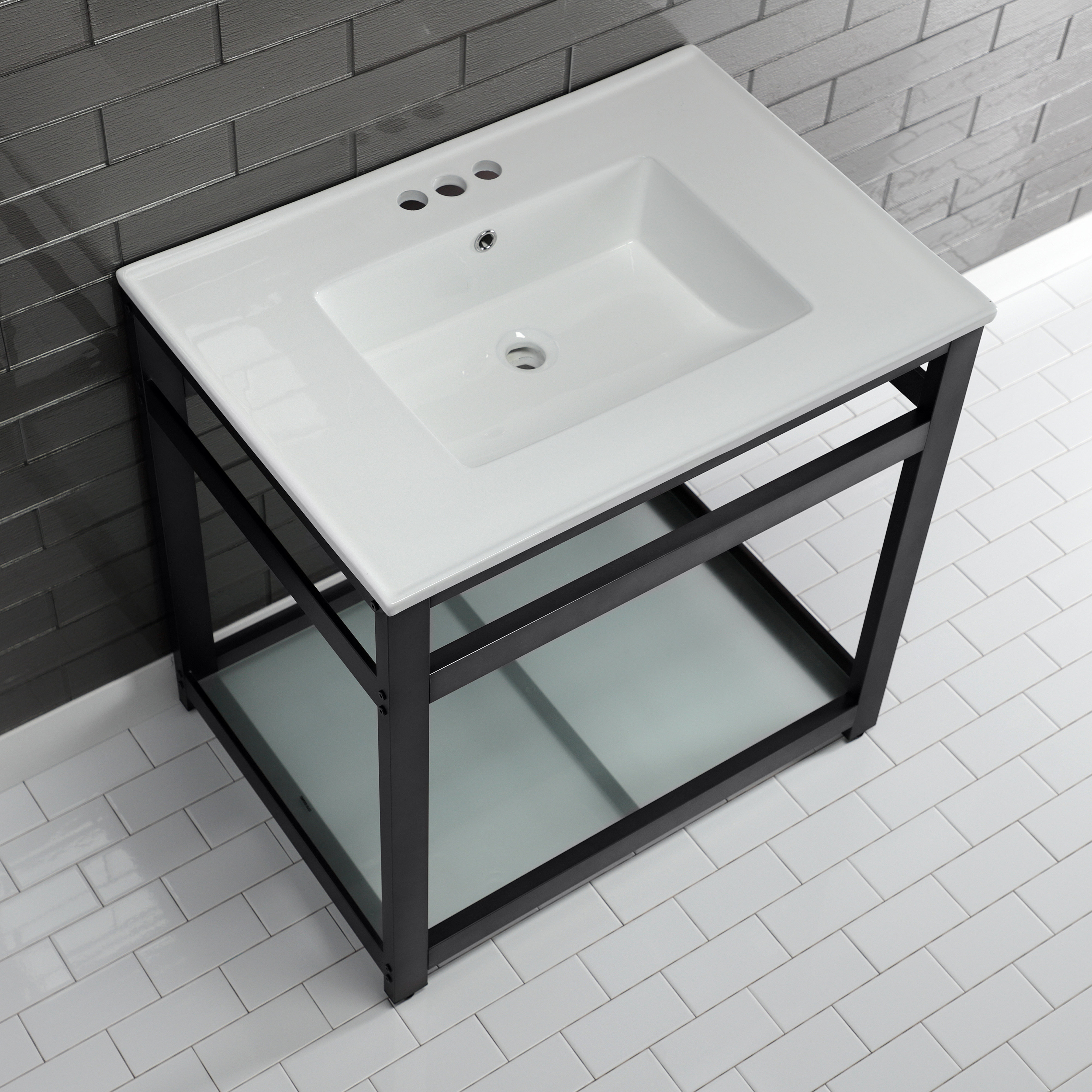 Kingston Brass Quadras 31-Inch Ceramic Console Sink with Steel Base and ...
