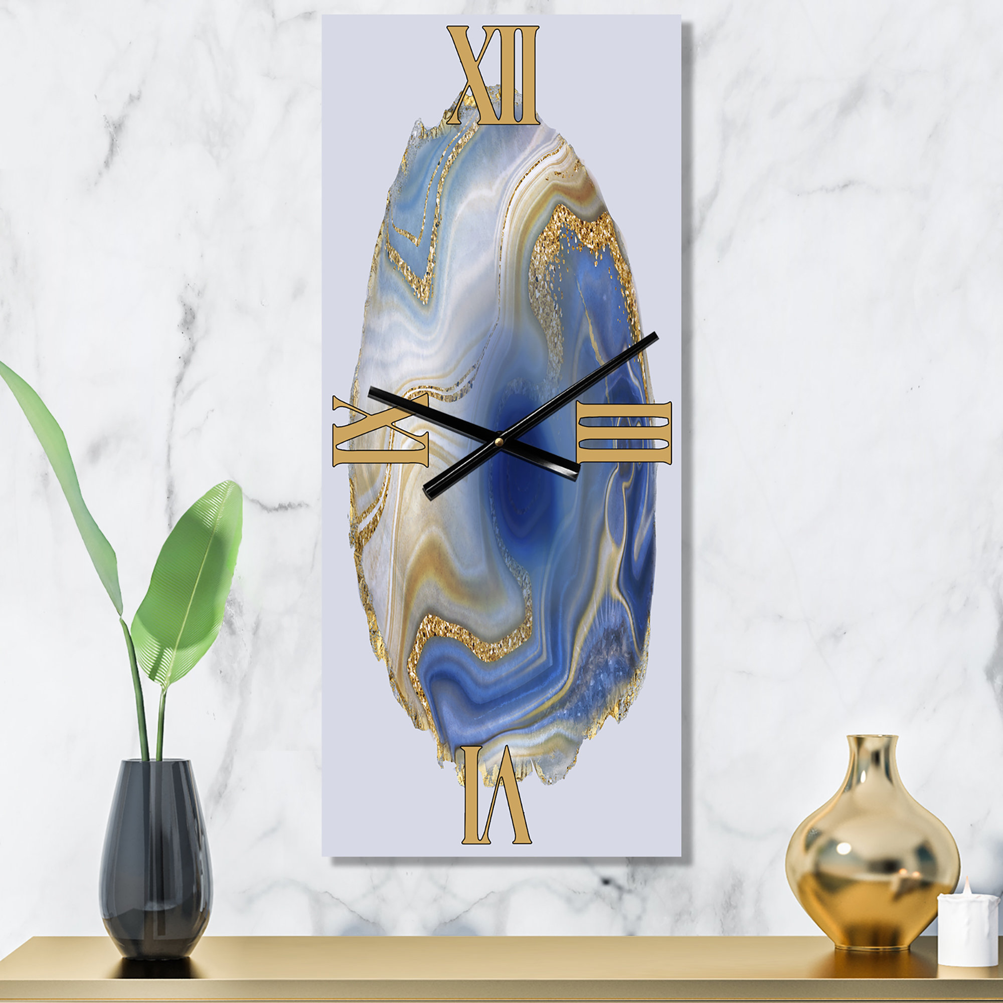 East Urban Home Ocean Blue Golden Jasper Agate I - Modern Wall Clock ...