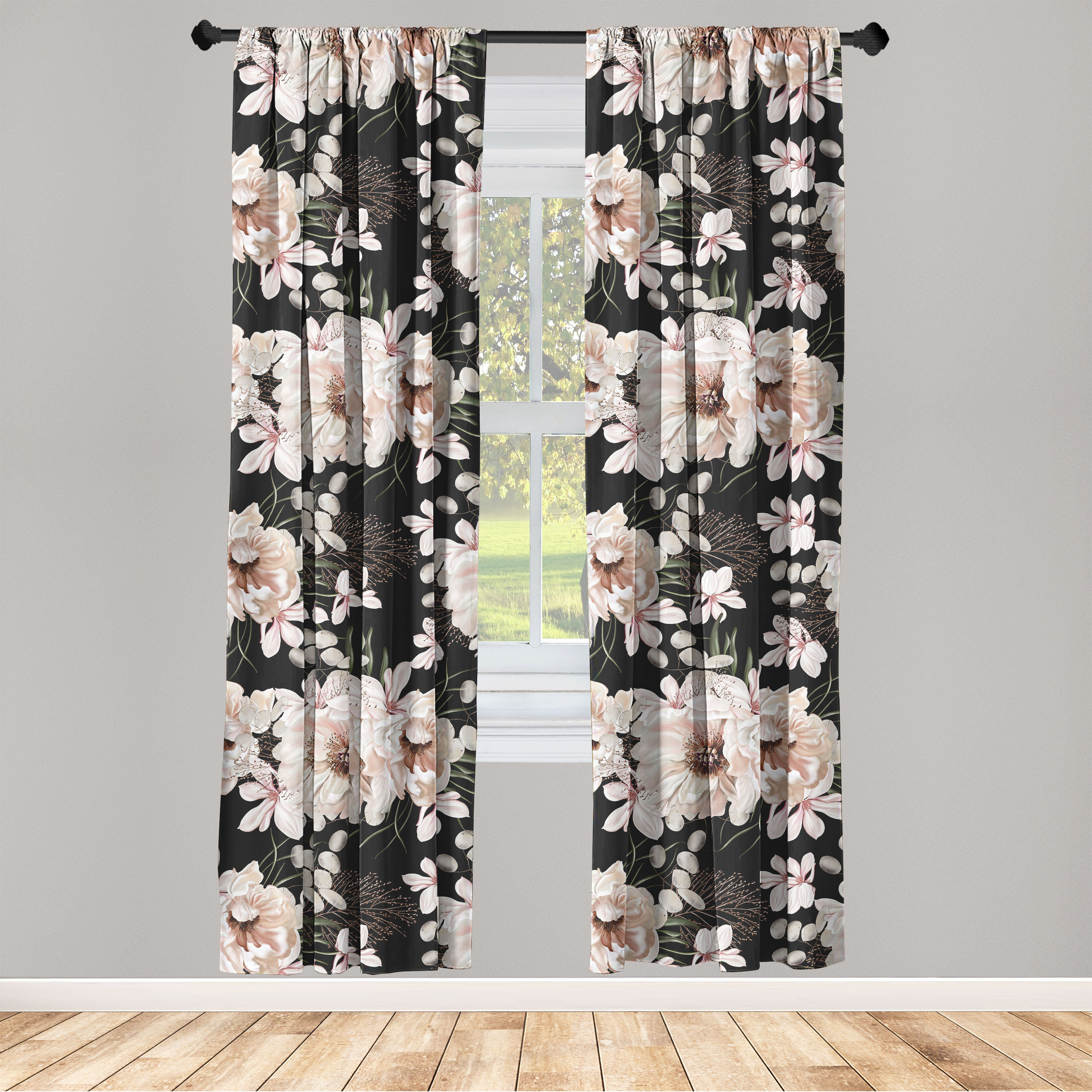 East Urban Home Hanafee East Urban Home Peony Pattern Curtains Jungle Night Flower Pair of 28 ...