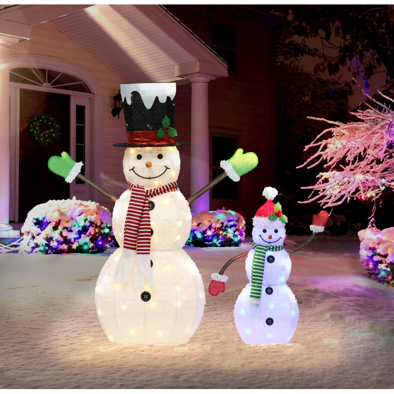 The Holiday Aisle® 2-Piece Lighted Snowmen Display | Wayfair
