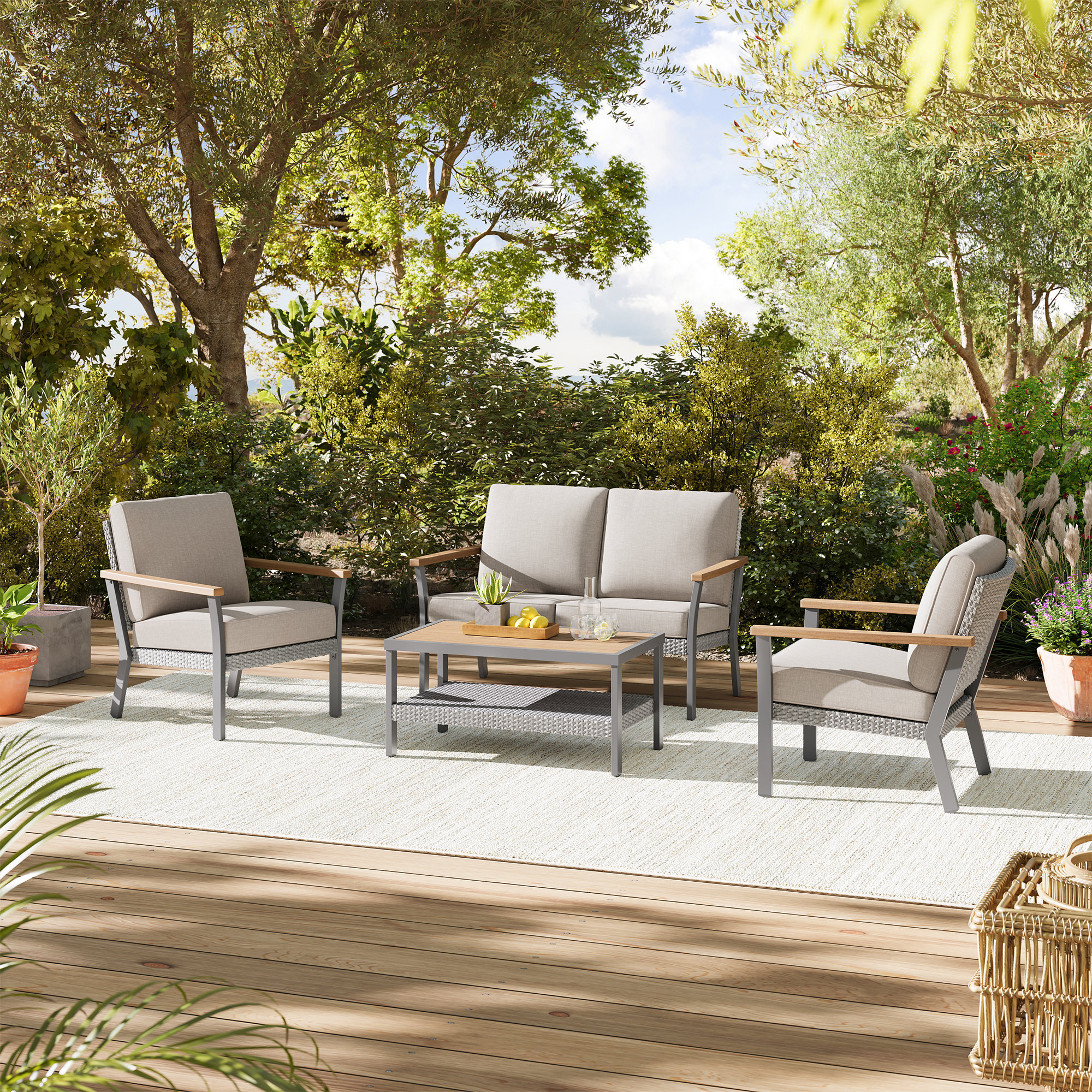 Latitude Run® Akura 4 - Person Outdoor Seating Group with Cushions ...