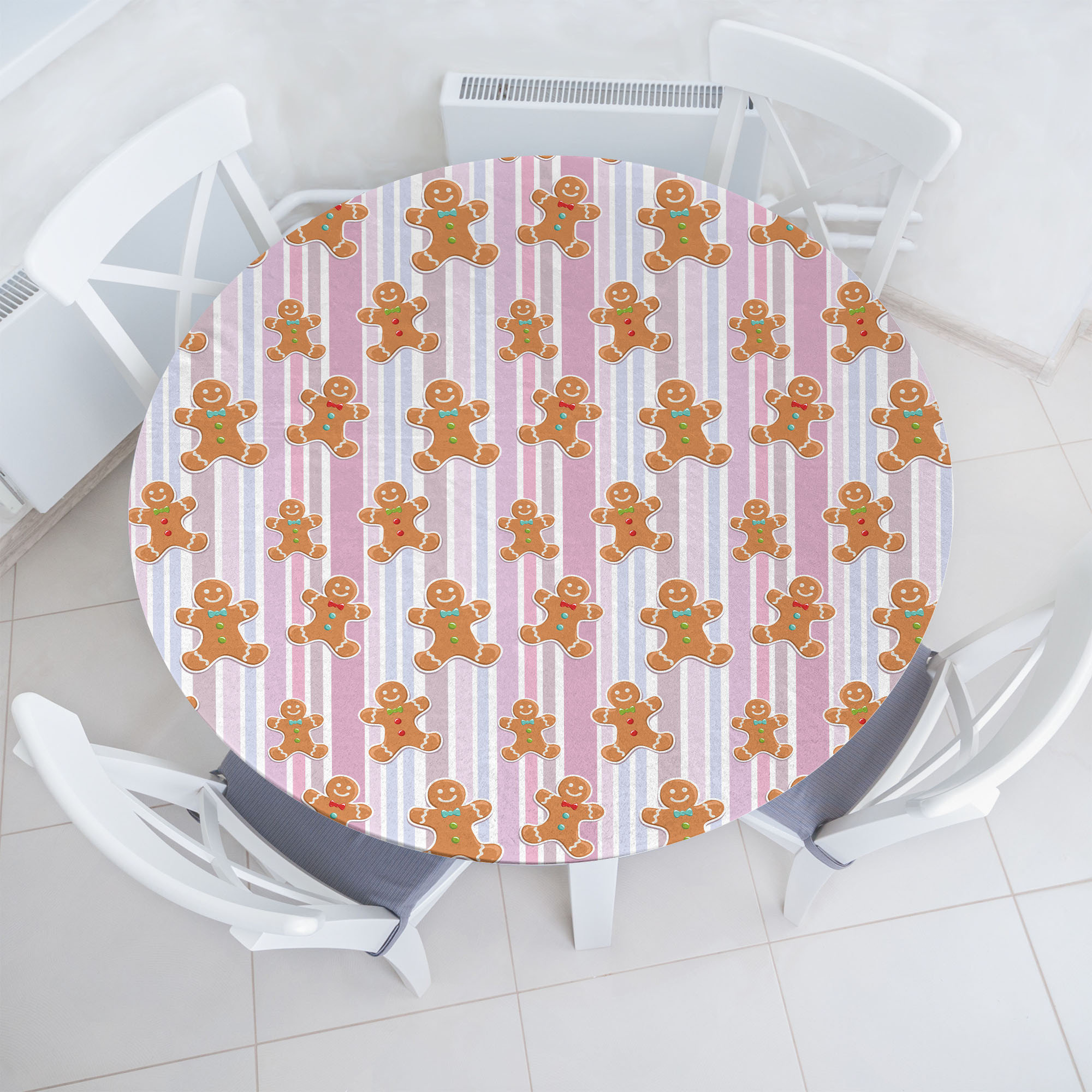 Millwood Pines Gingerbread Man Fitted Round Tablecloth Multicolor | Wayfair