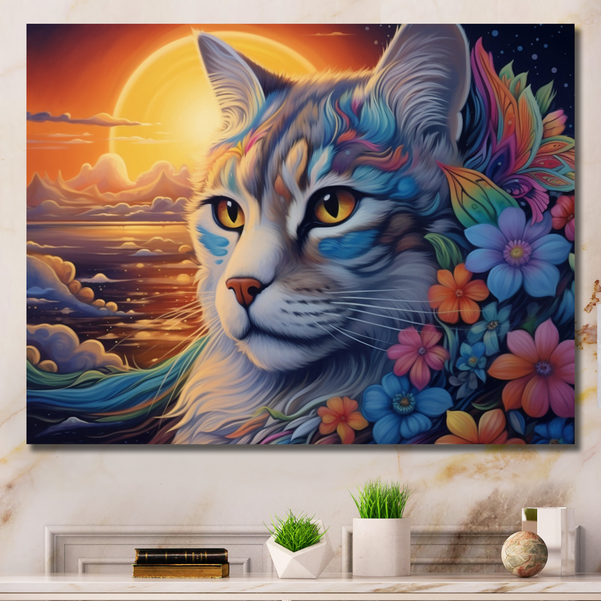 Winston Porter Glorious Cat With Rainbows Flower At Sunset - Animals ...