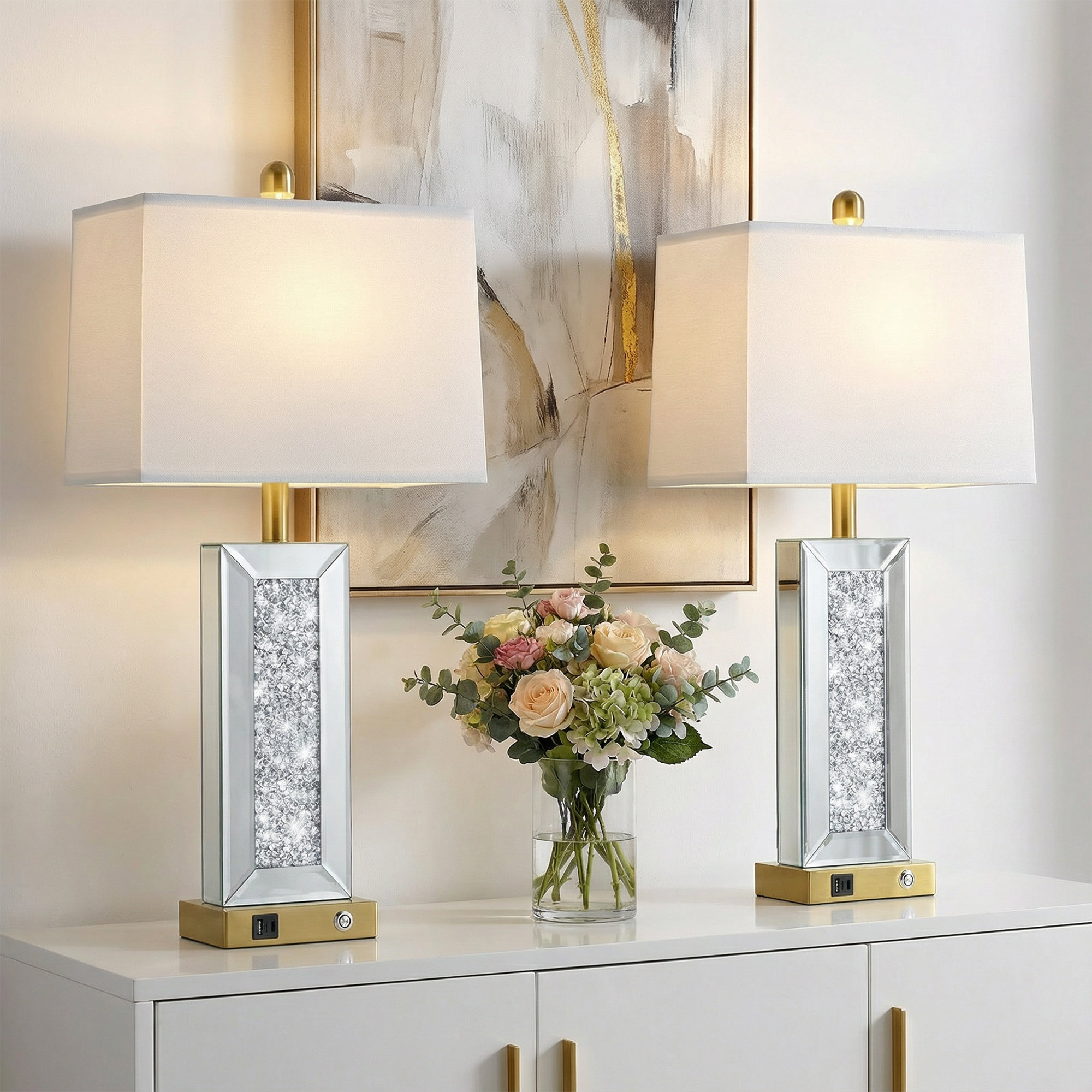 Ophelia & Co. 27.5” Modern Mirrored Table Lamp with USB & Type-C, 3-Way ...