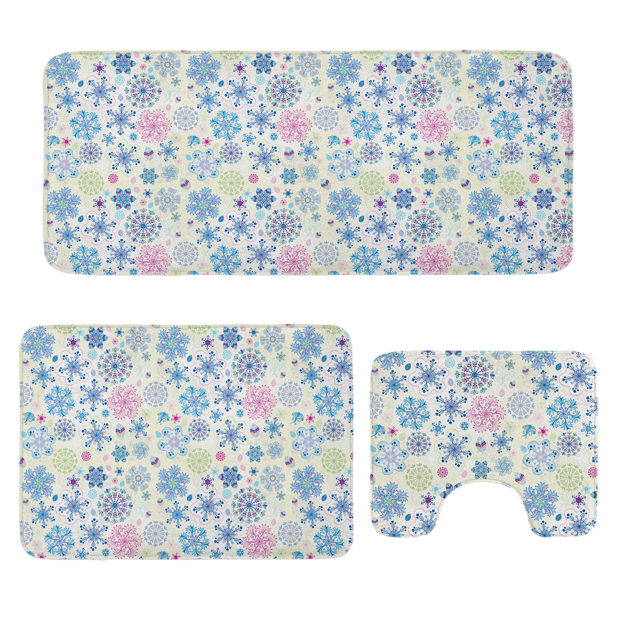 Red Barrel Studio® Snowflake Bathroom Rug Set 3 Pieces U-Shape ...