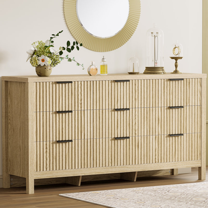 Latitude Run® Fluted 9 Drawers Dresser For Bedroom, Modern Chest Of ...