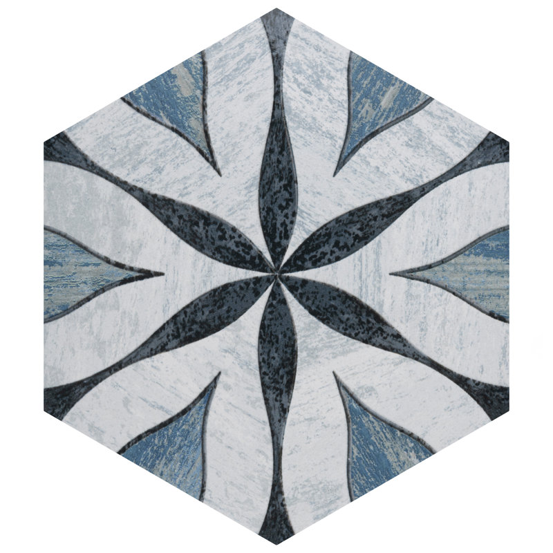 Merola Tile Cassis Hex Flower 8-5/8 In. X 9-7/8 In. Porcelain Vintage ...