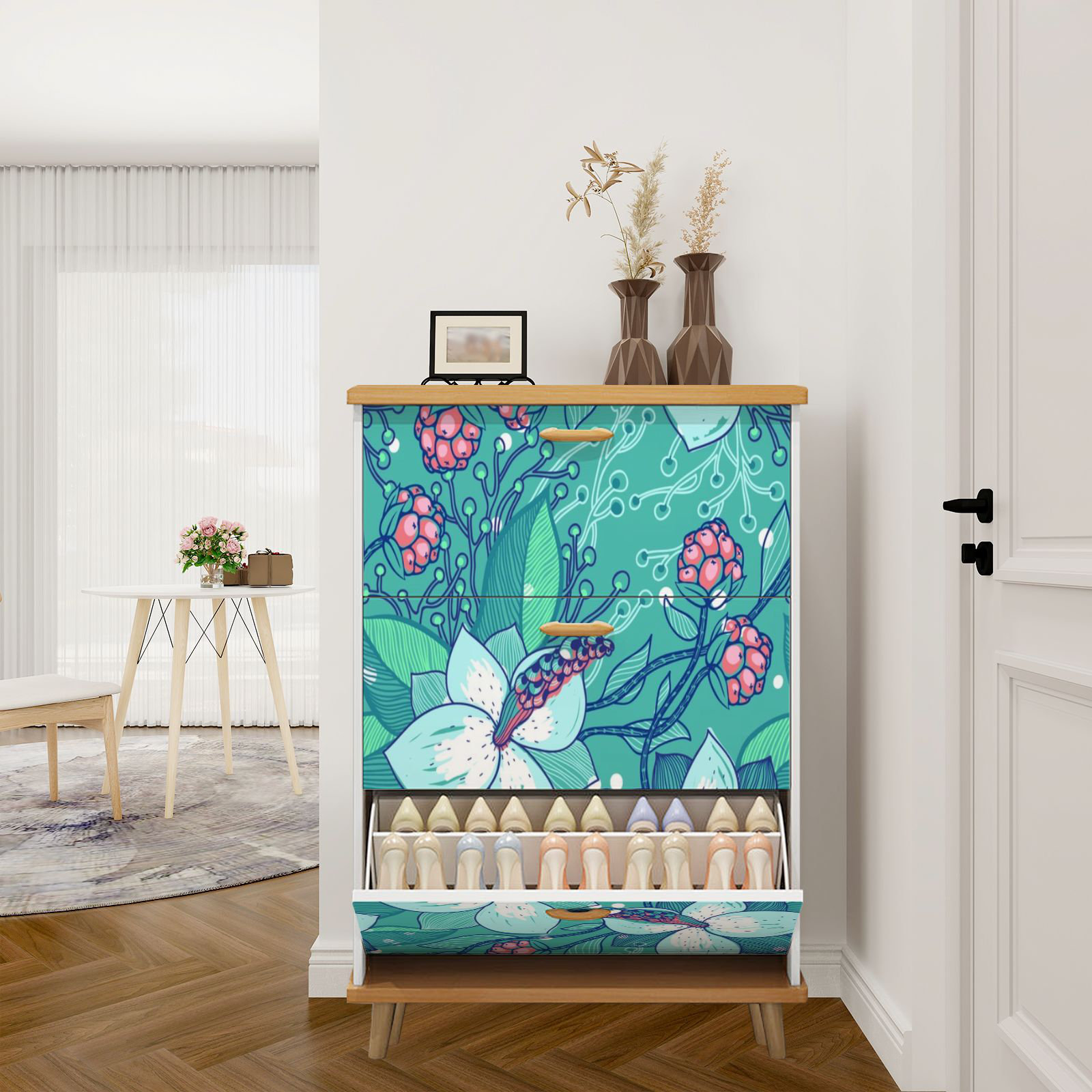East Urban Home Shoe Storage Cabinet with 3 Flip Drawers for floral ...
