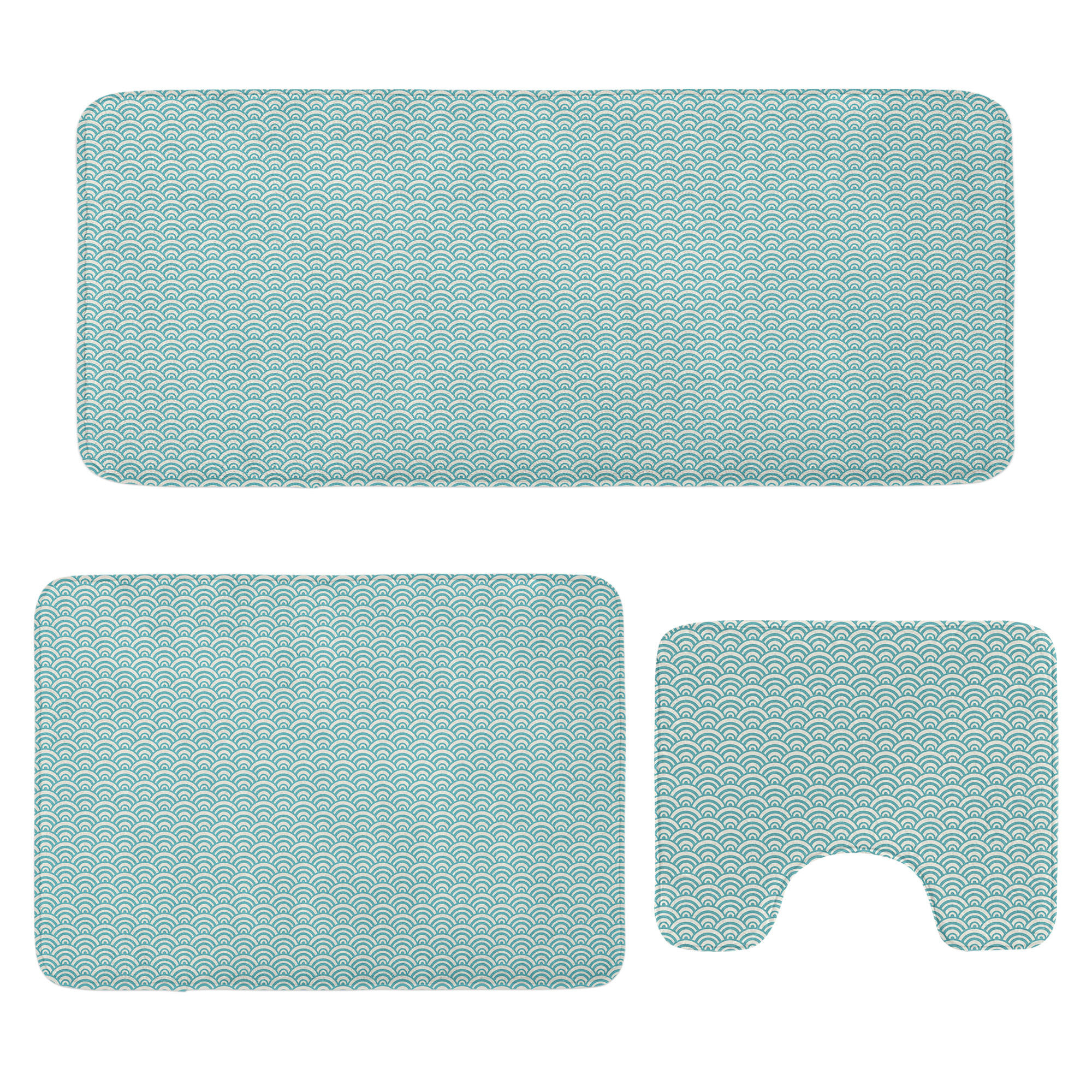 Dakota Fields Aqua Bathroom Rug Set 3 Pieces U-Shape & Rectangle Mats ...