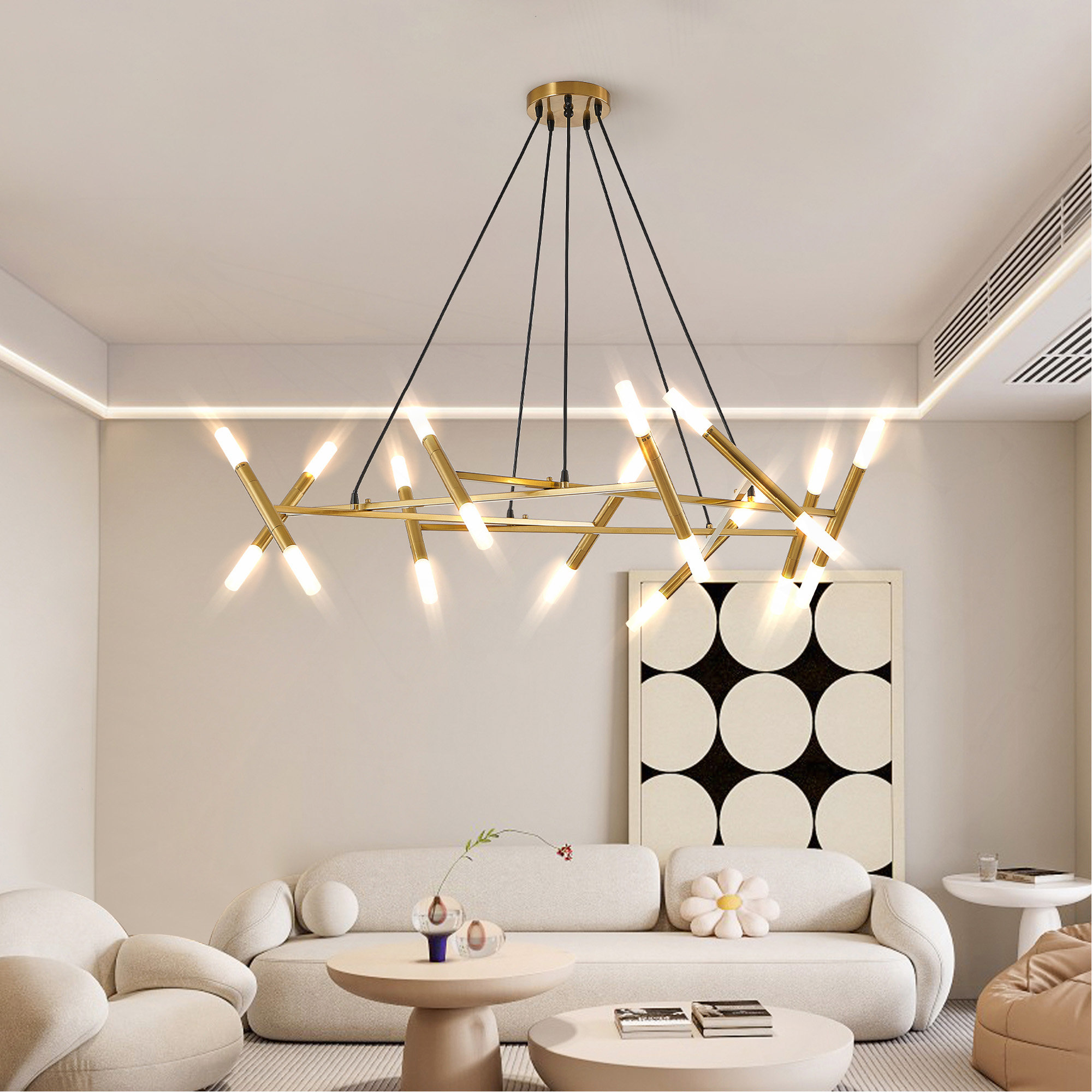 Mercer41 41" Golden Modern Chandelier Light Fixture - Wayfair Canada