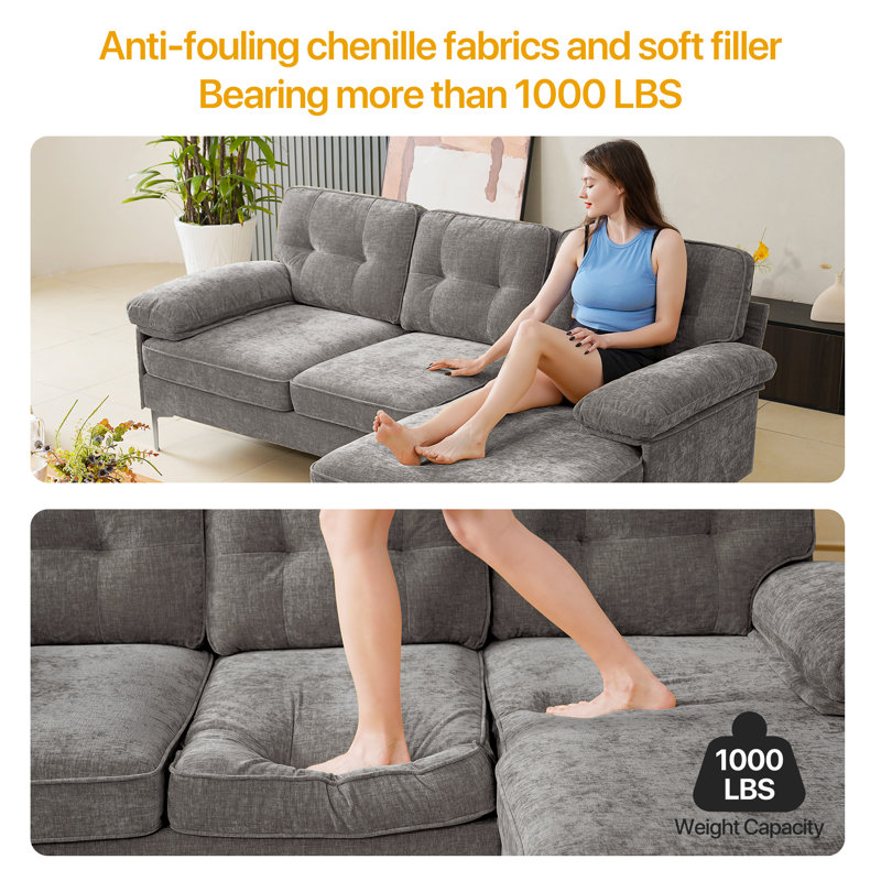 Mercer41 Convertible Sectional Sofa Couch, 83" L-Shape Sofa Couch with ...