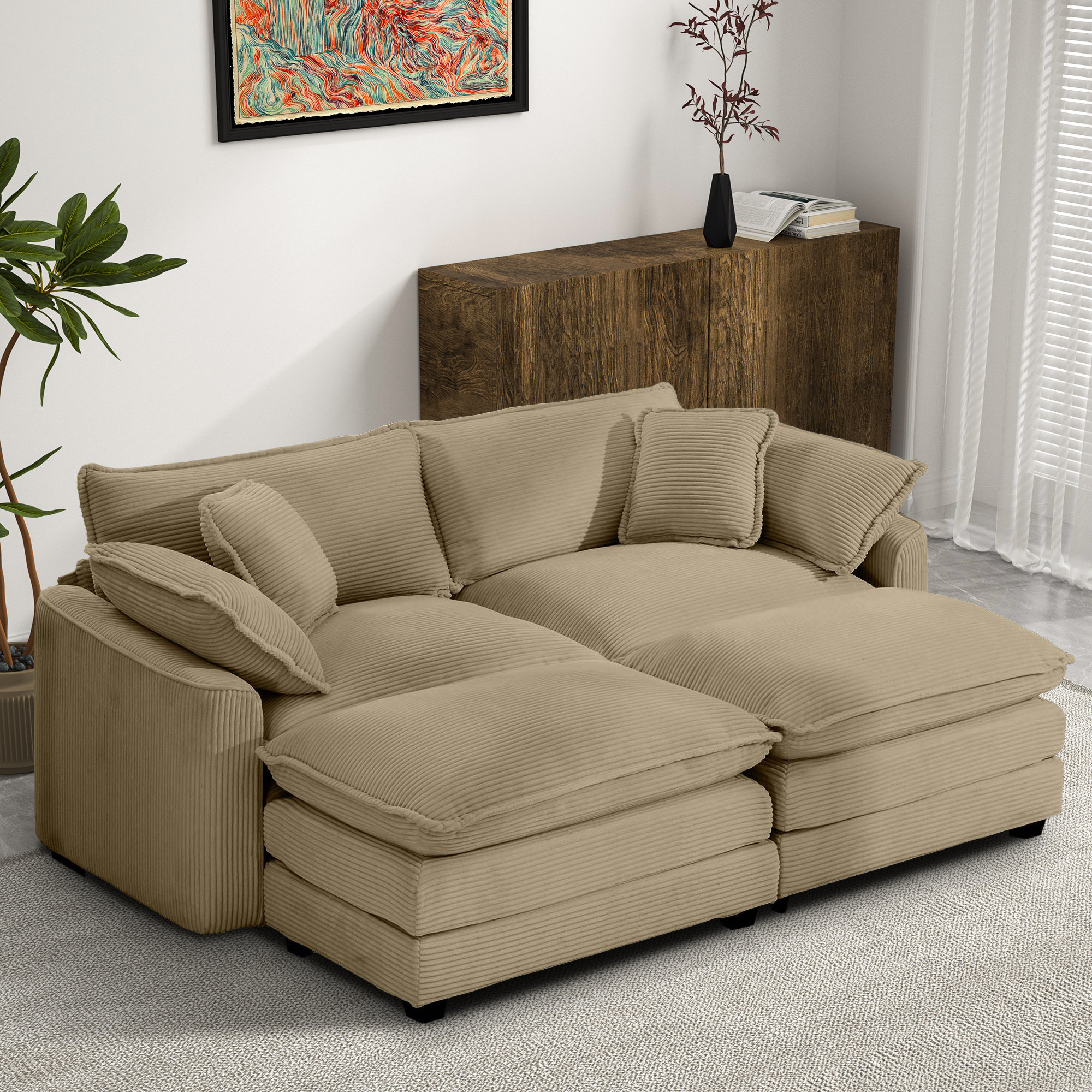 Latitude Run® Suzeta 80.3" Corduroy Upholstered Chaise Lounge Double ...