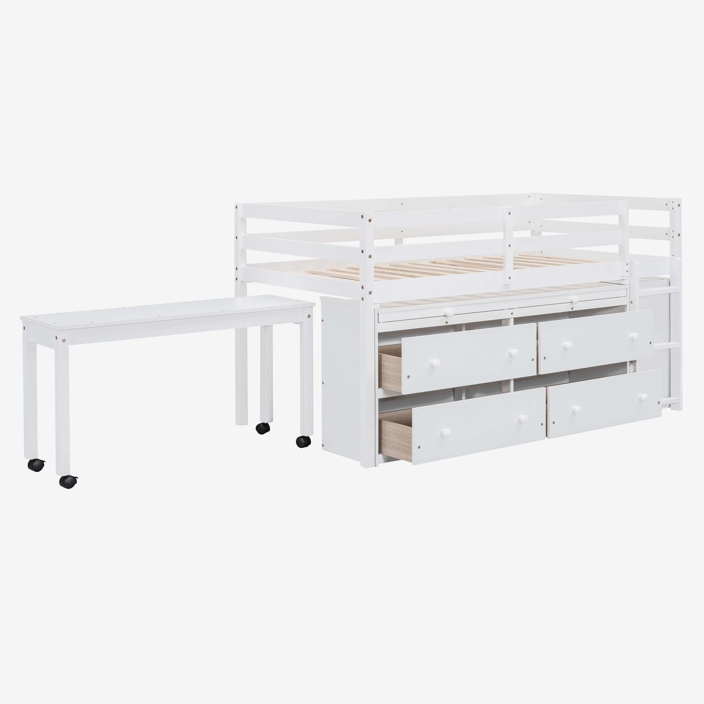 Rongeng Loft Bed with Retractable Writing Desk and 4 Drawers | Wayfair