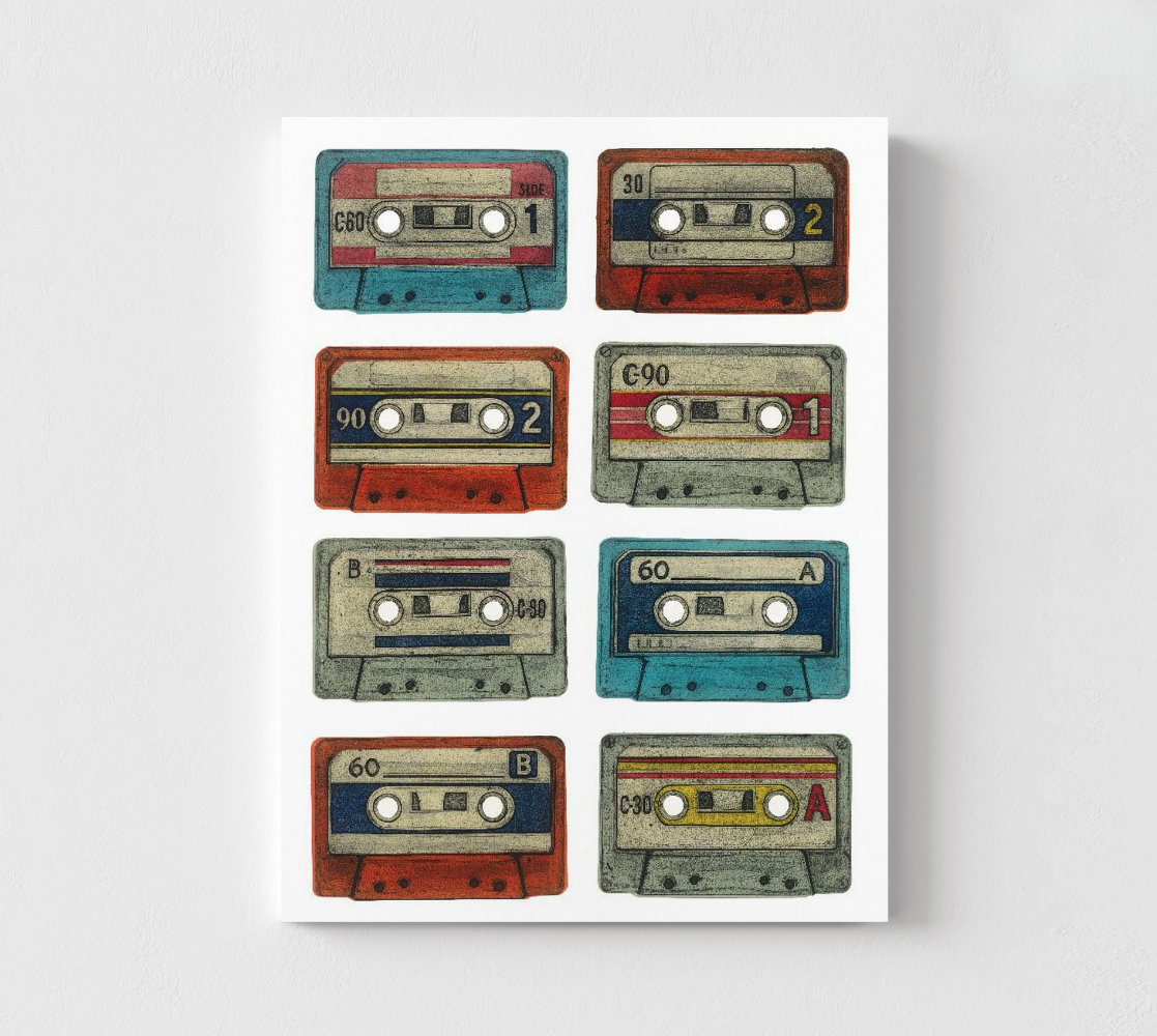 WeFrameArt Vintage Cassettes Wall Art Print, Framed Retro Cassette ...