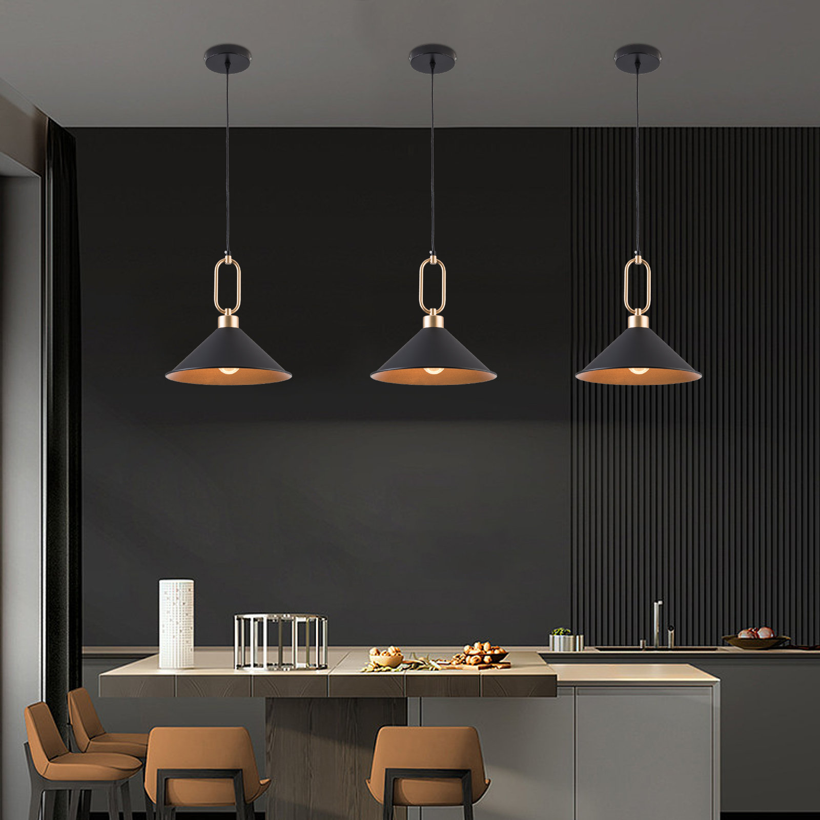 Williston Forge Skaghe 3 - Light Matte Black Retro Dome Hanging Pendant ...