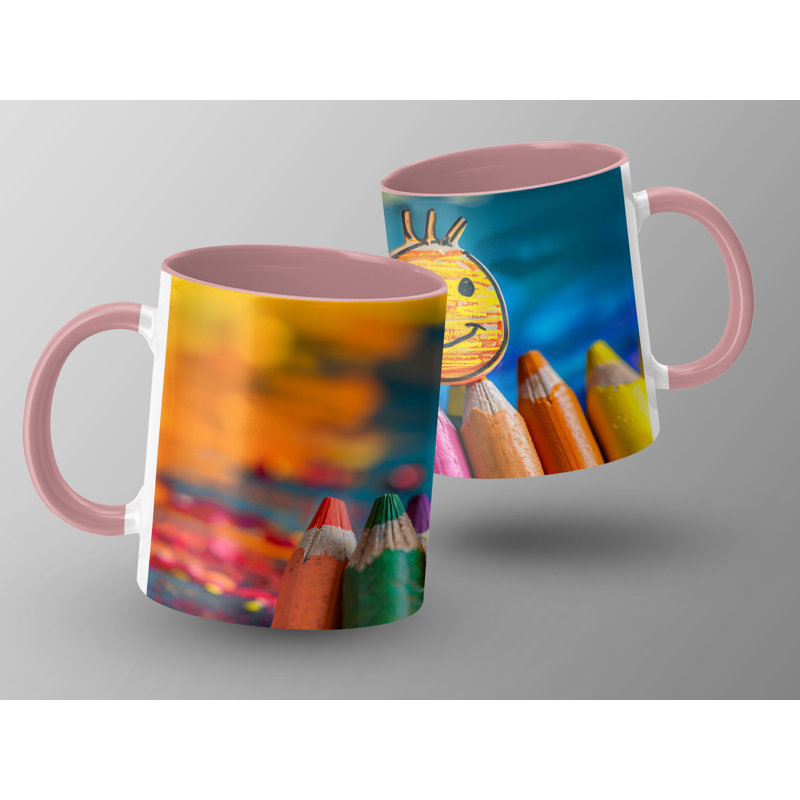 East Urban Home Kids Drawing Style 11oz Accent Mugs – Ceramic Coffee ...