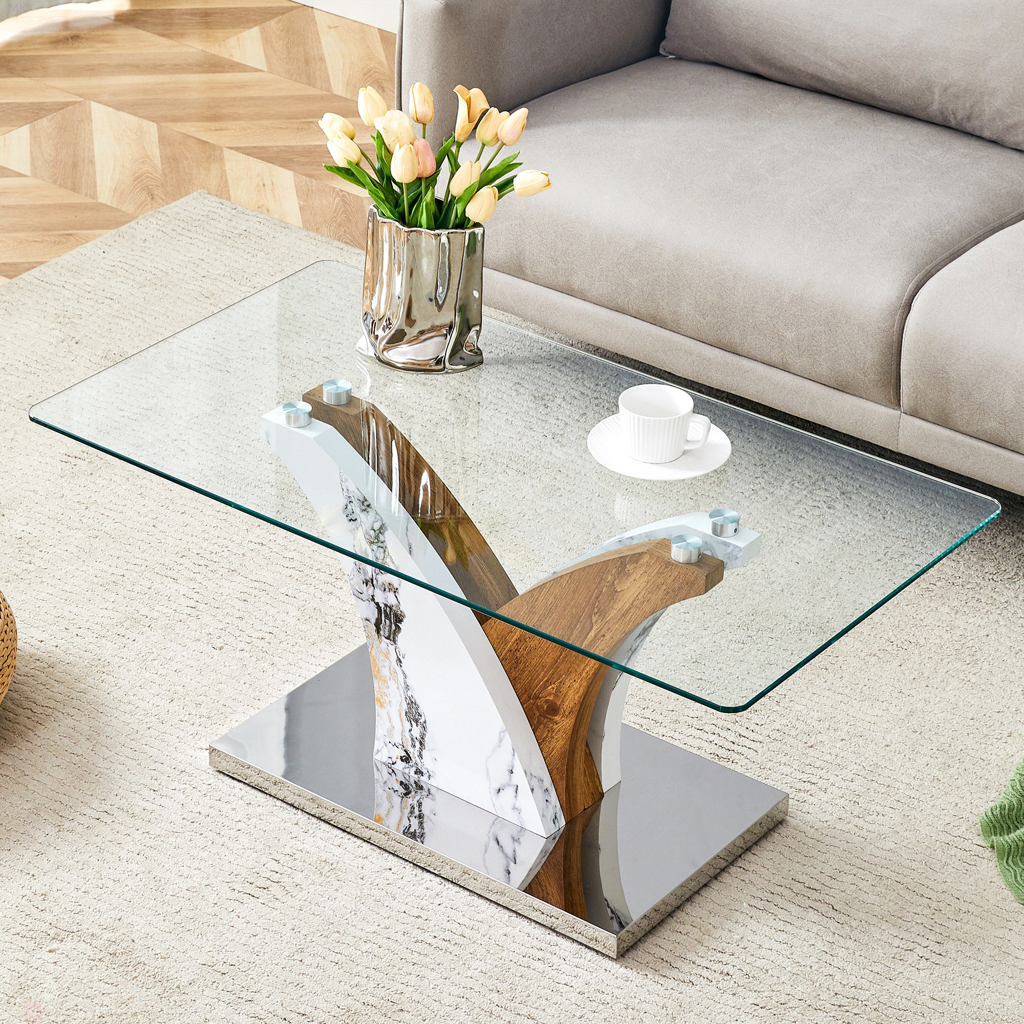 Ivy Bronx Rectangular Coffee Table.Tempered Glass Countertop, And ...