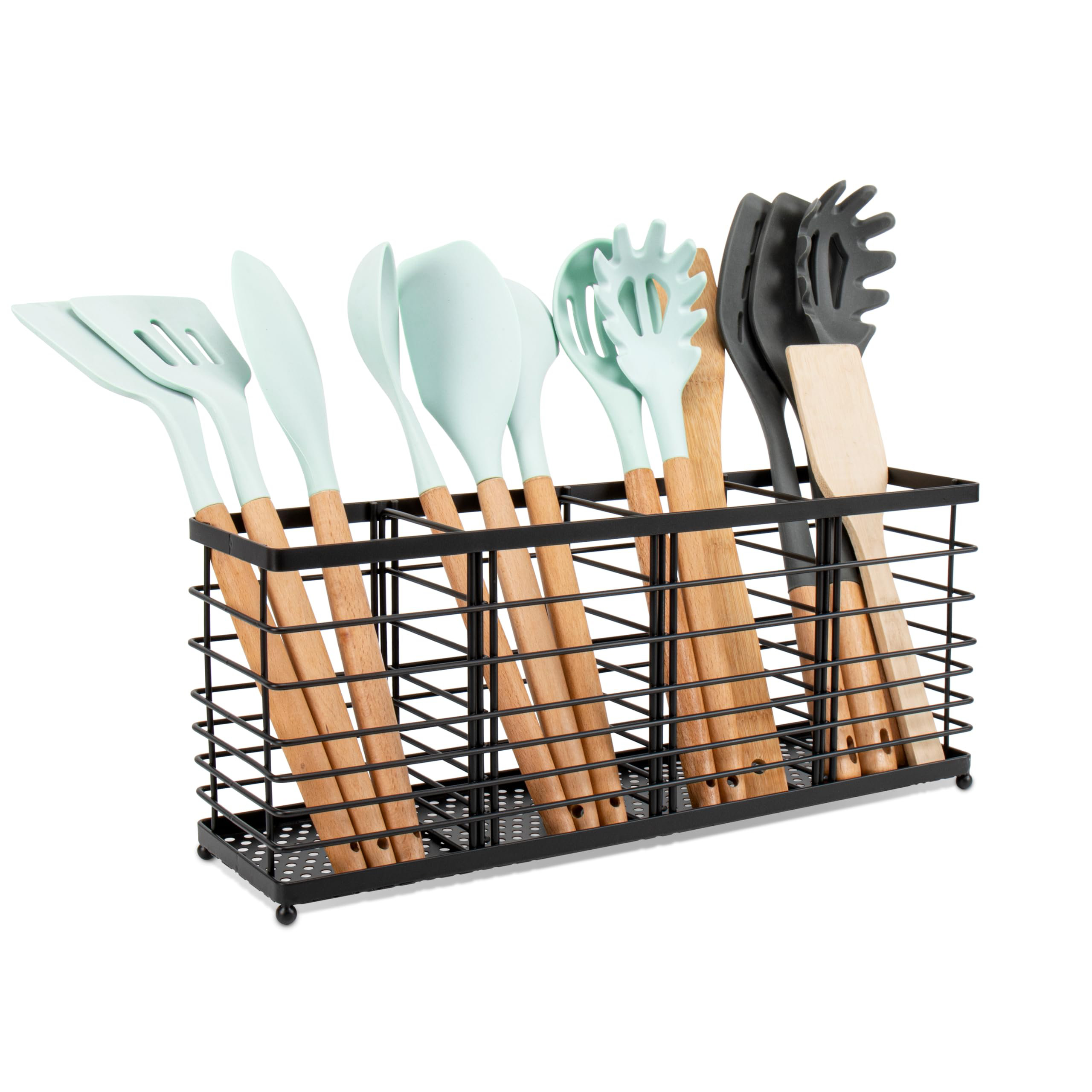 Prep & Savour 4 Compartment Stainless Steel Utensil Holder - Large ...