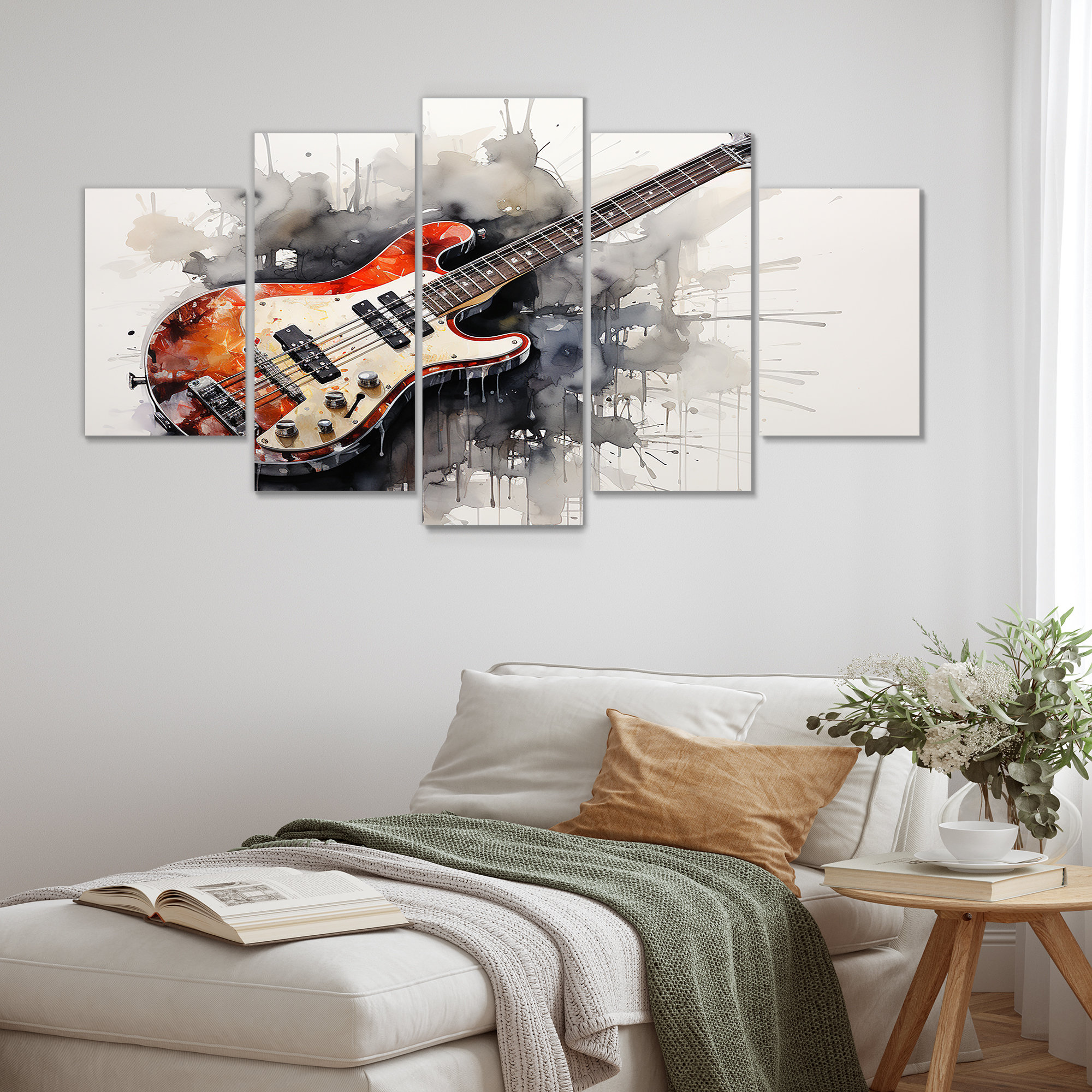 17 Stories Brown Charcoal Guitar Vibrations I - Music Multipanel Wall ...