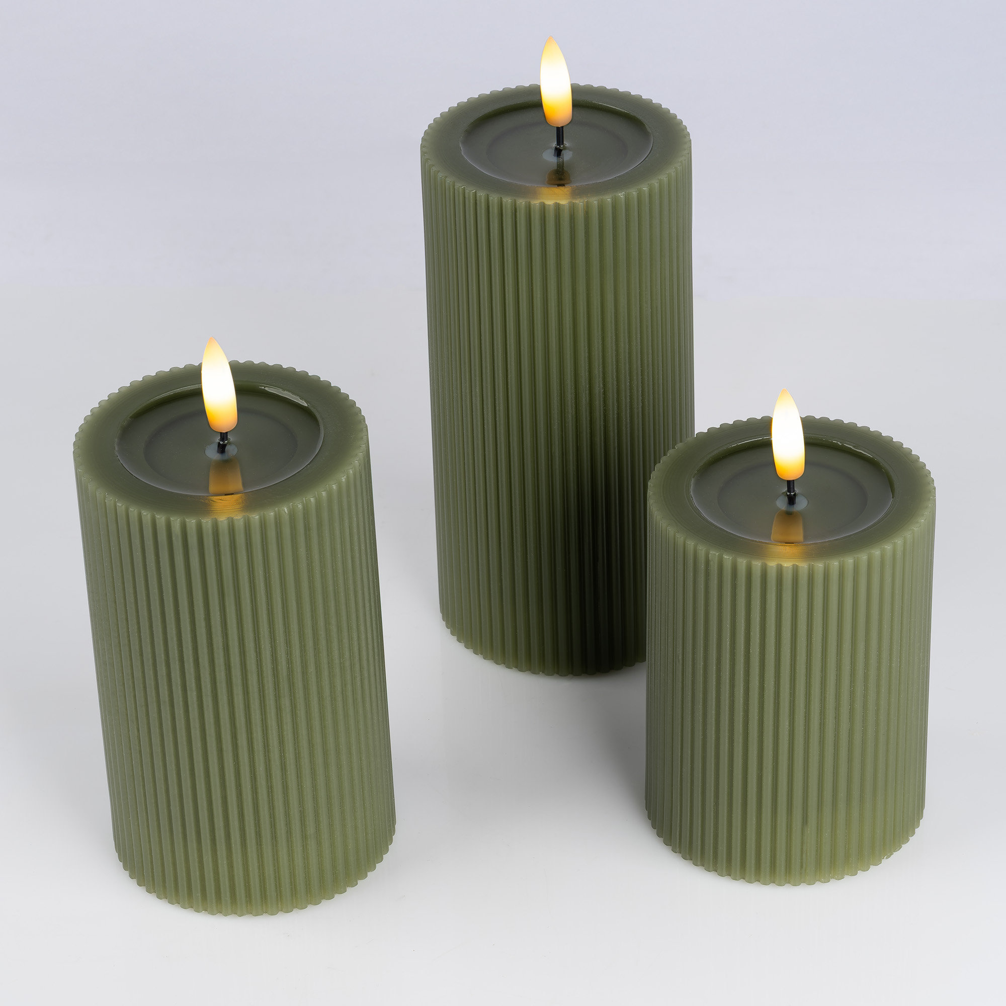 West Ivory Fluted Ribbed LED Pillar Candles, with Reflective Melted-Wax ...