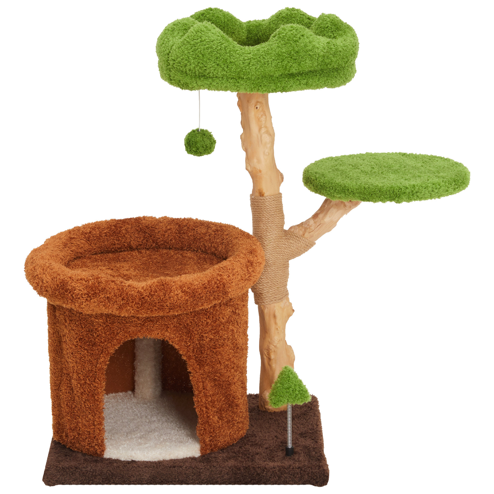 Latitude Run® 32-Inch Multi-Level Cute Cat Tree With Natural Wood Sisal ...